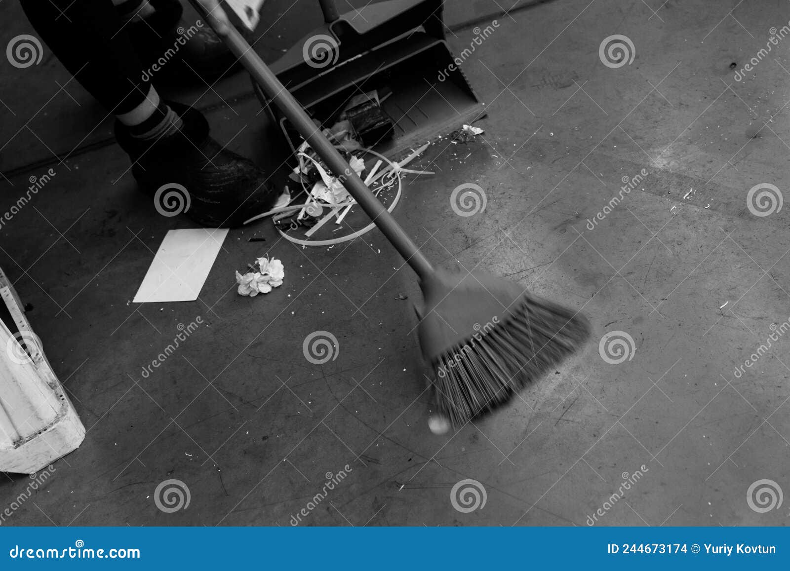 Janitor Sweeping Garbage Broom Dustpan Inside Floor Stock Photo - Image ...