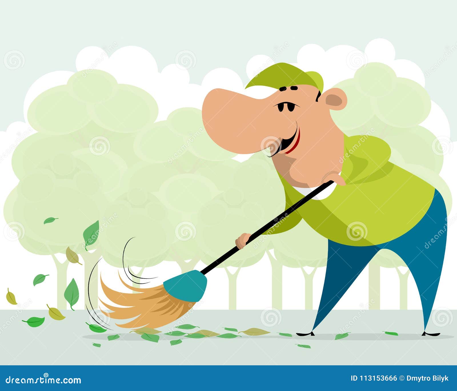 Janitor Sweeping on the Street Stock Vector - Illustration of service ...