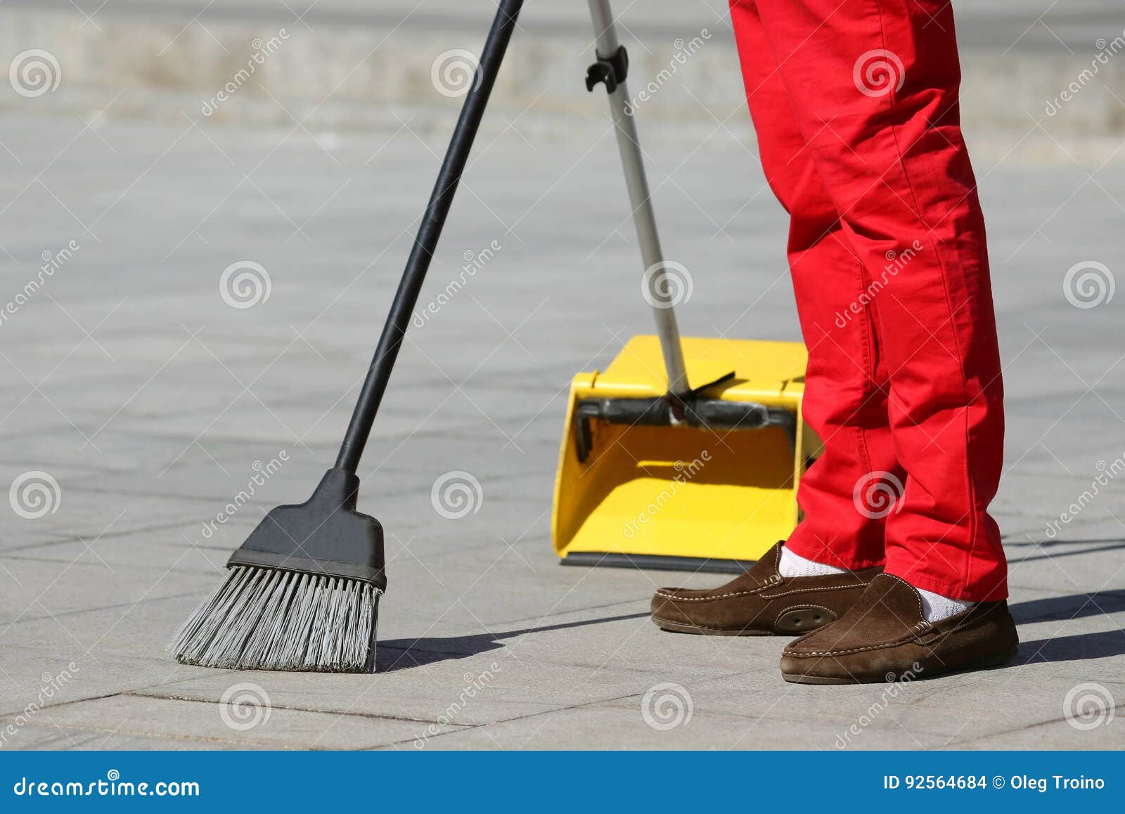 Janitor Sweeping the Tiles in the City Stock Photo - Image of road ...