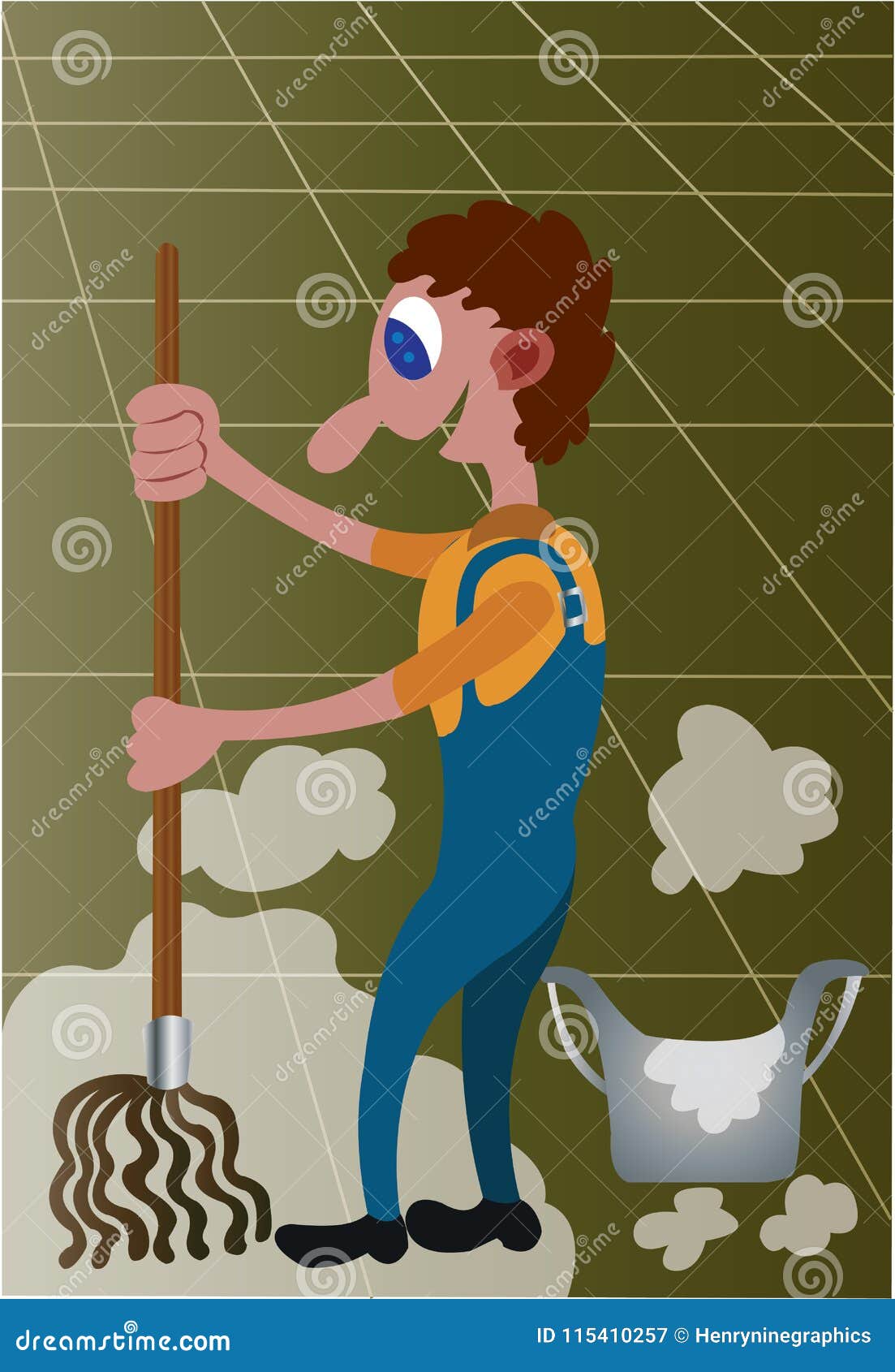 Janitor at work stock vector. Illustration of mopping - 115410257