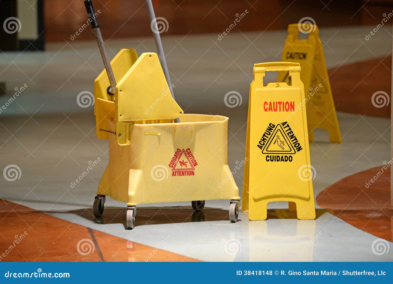 Janitorial Mop and Caution Sign Stock Photo - Image of cleaner, slip ...