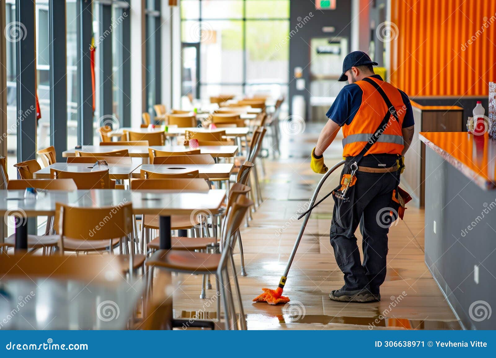 Janitorial Services at Work in a Public Dining Area. Generative Ai ...