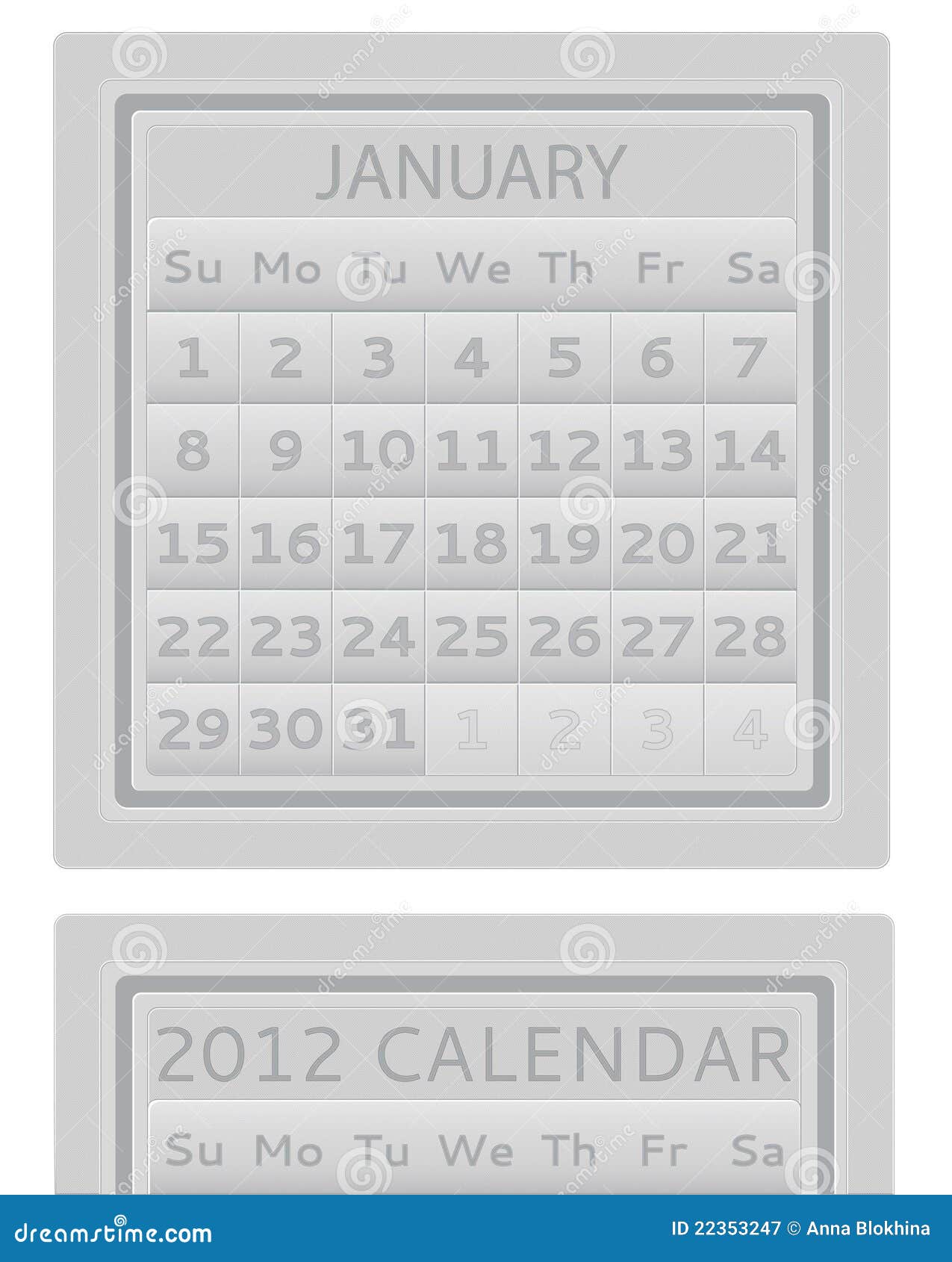January 2012 calendar. stock vector. Illustration of clear - 22353247