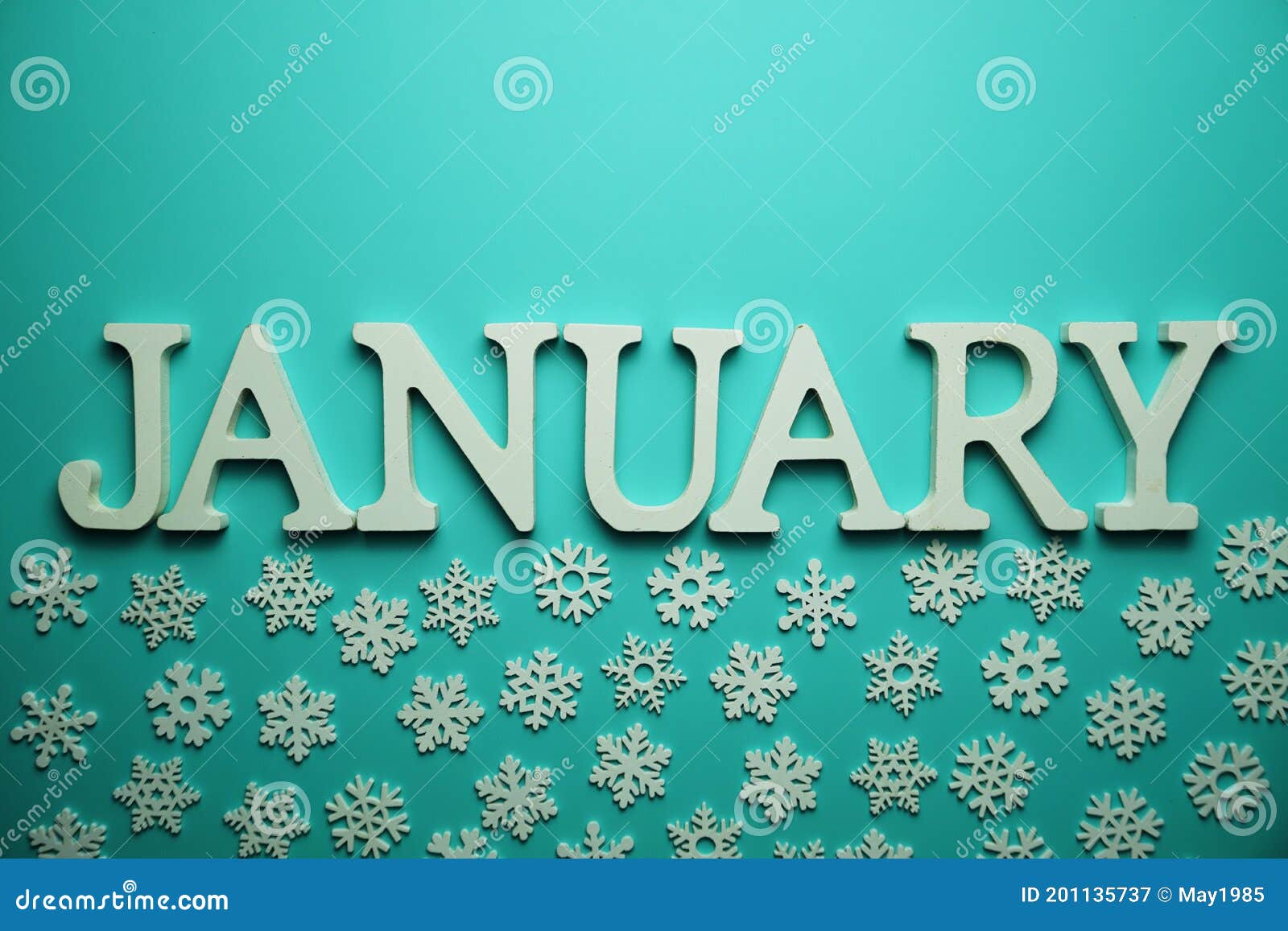 January Alphabet Letter with Snowflake Decoration on Blue Background ...
