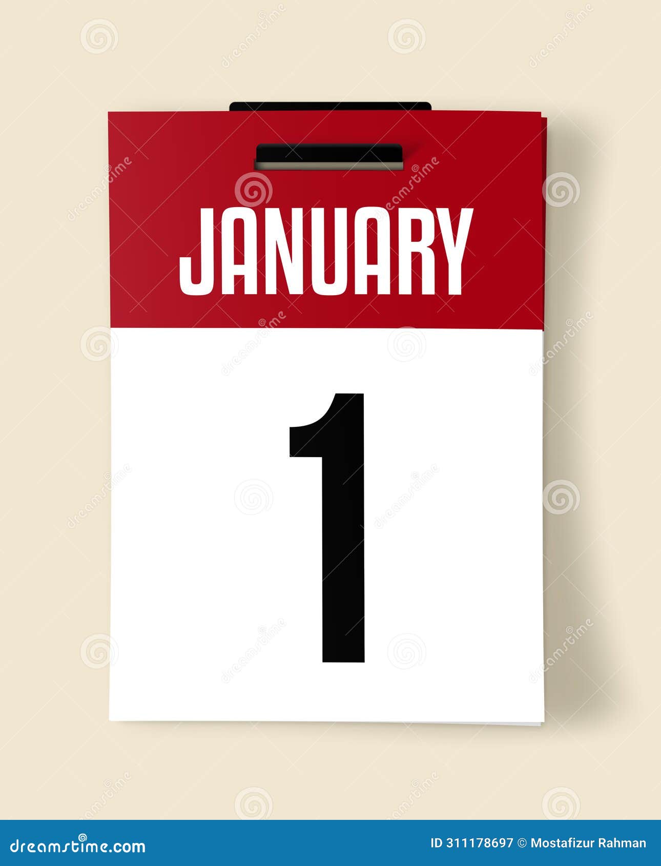 1 January Calendar Date, a Realistic Calendar Sheet Hanging on a Wall ...
