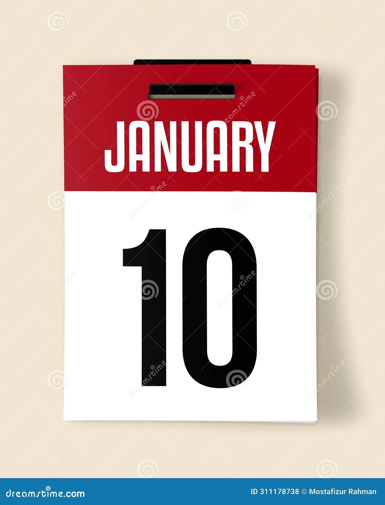 10 January Calendar Date, a Realistic Calendar Sheet Hanging on a Wall ...
