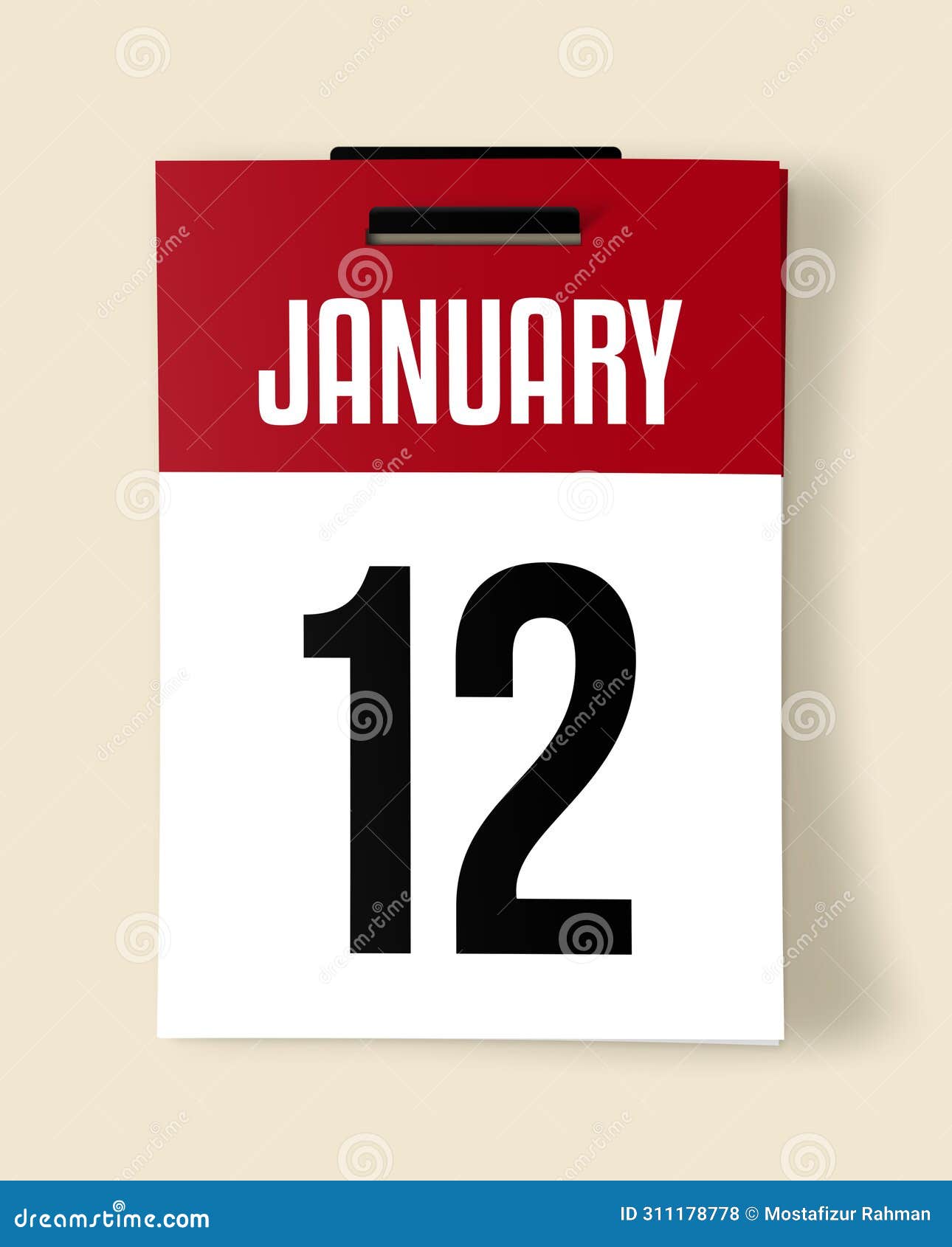 12 January Calendar Date, a Realistic Calendar Sheet Hanging on a Wall ...
