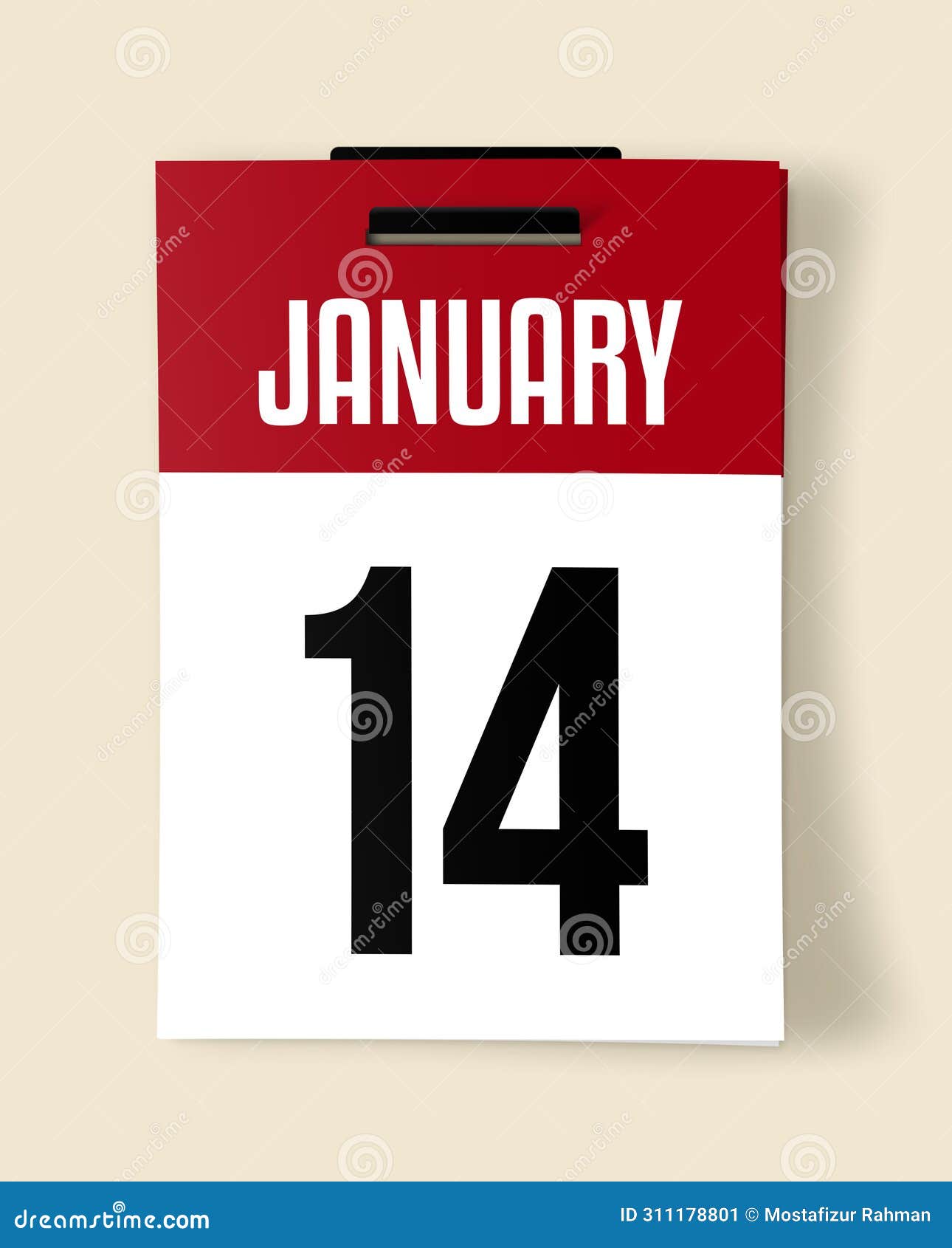 14 January Calendar Date, a Realistic Calendar Sheet Hanging on a Wall ...