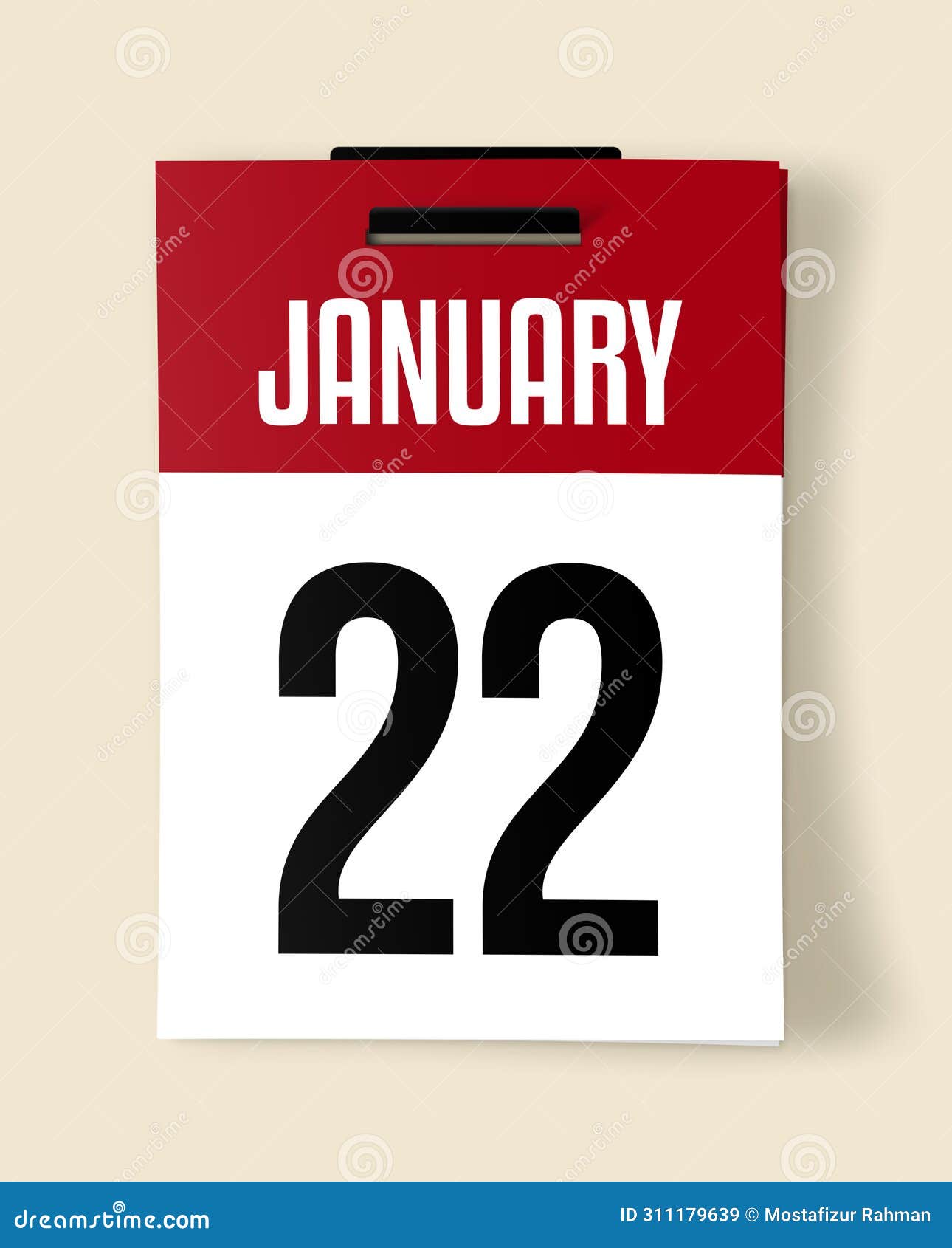 22 January Calendar Date, a Realistic Calendar Sheet Stock Illustration ...