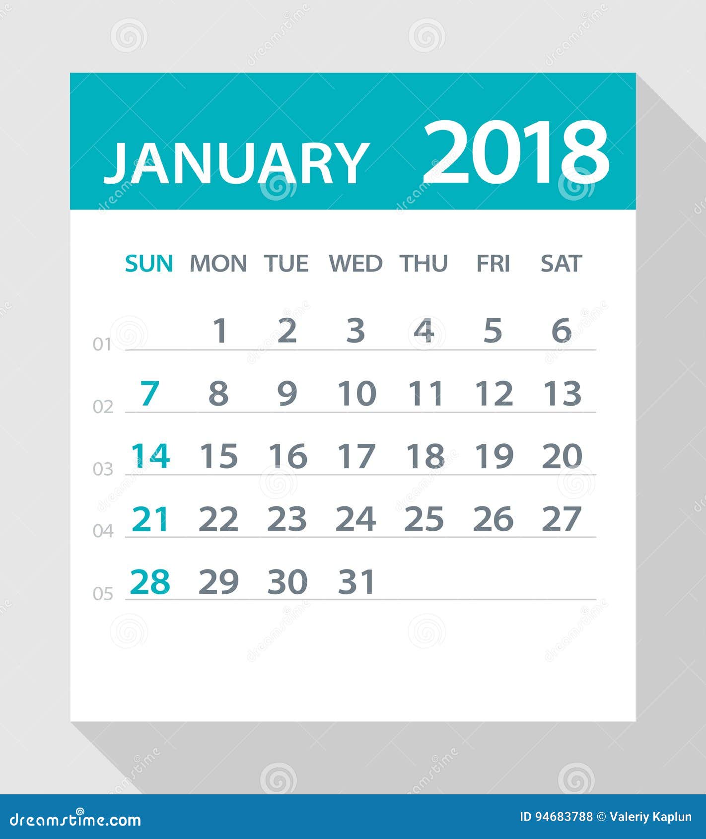 January 2018 Calendar Flat Leaf - Illustration Stock Illustration ...