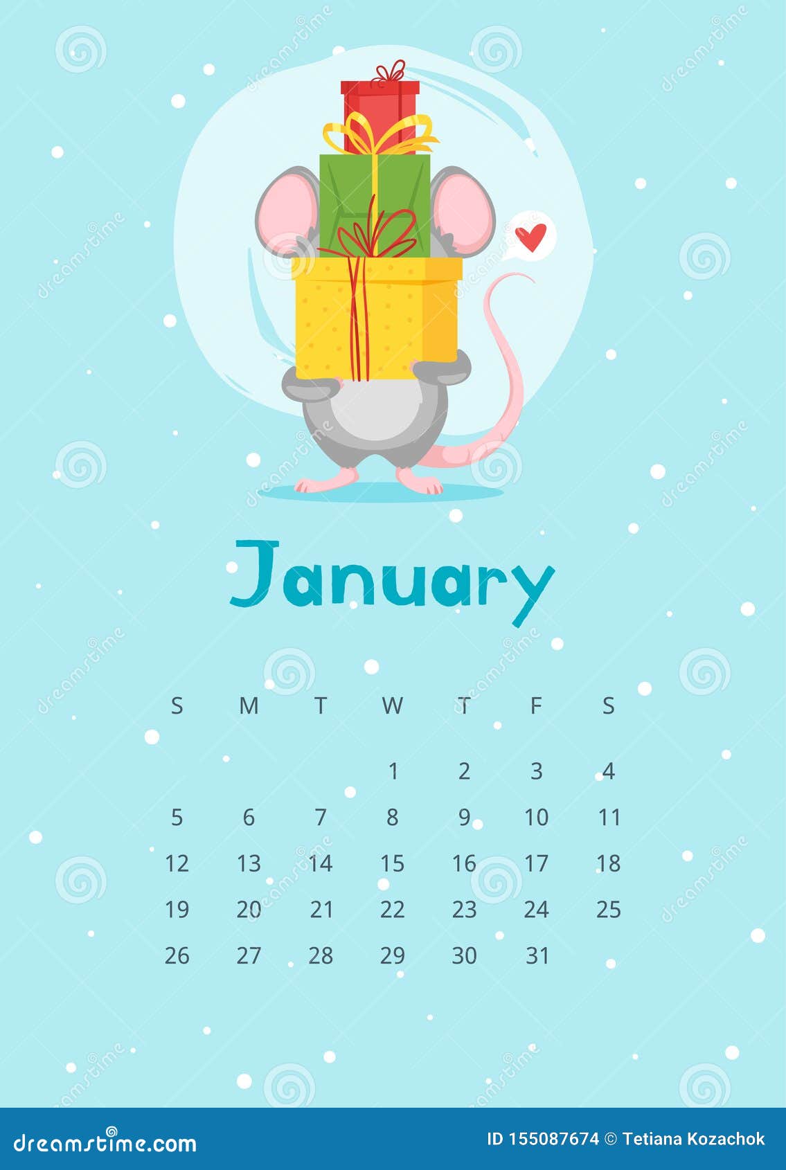 January Calendar Flat Vector Template Stock Vector - Illustration of ...