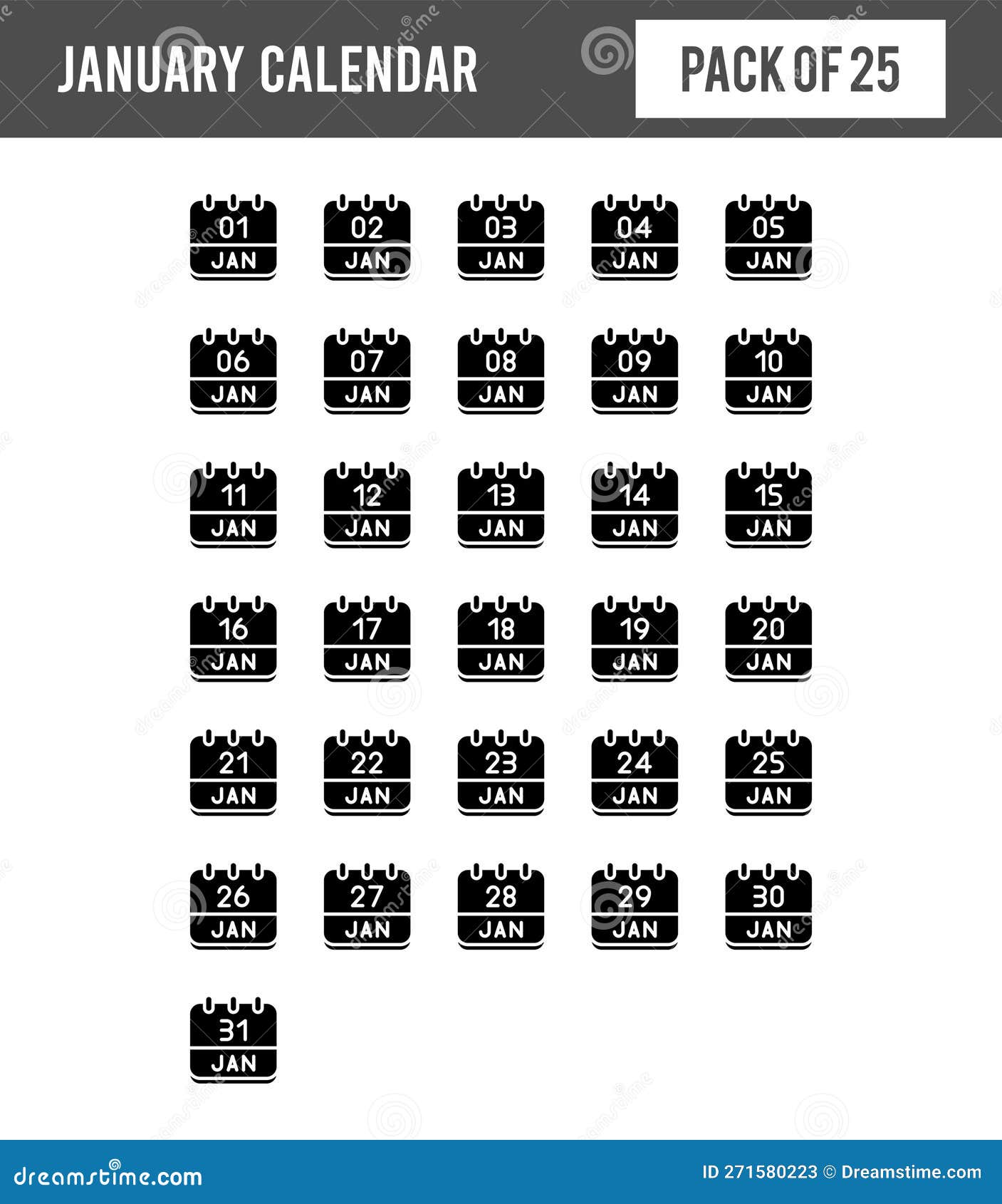 25 January Calendar Glyph Icon Pack. Vector Illustration Stock Vector ...