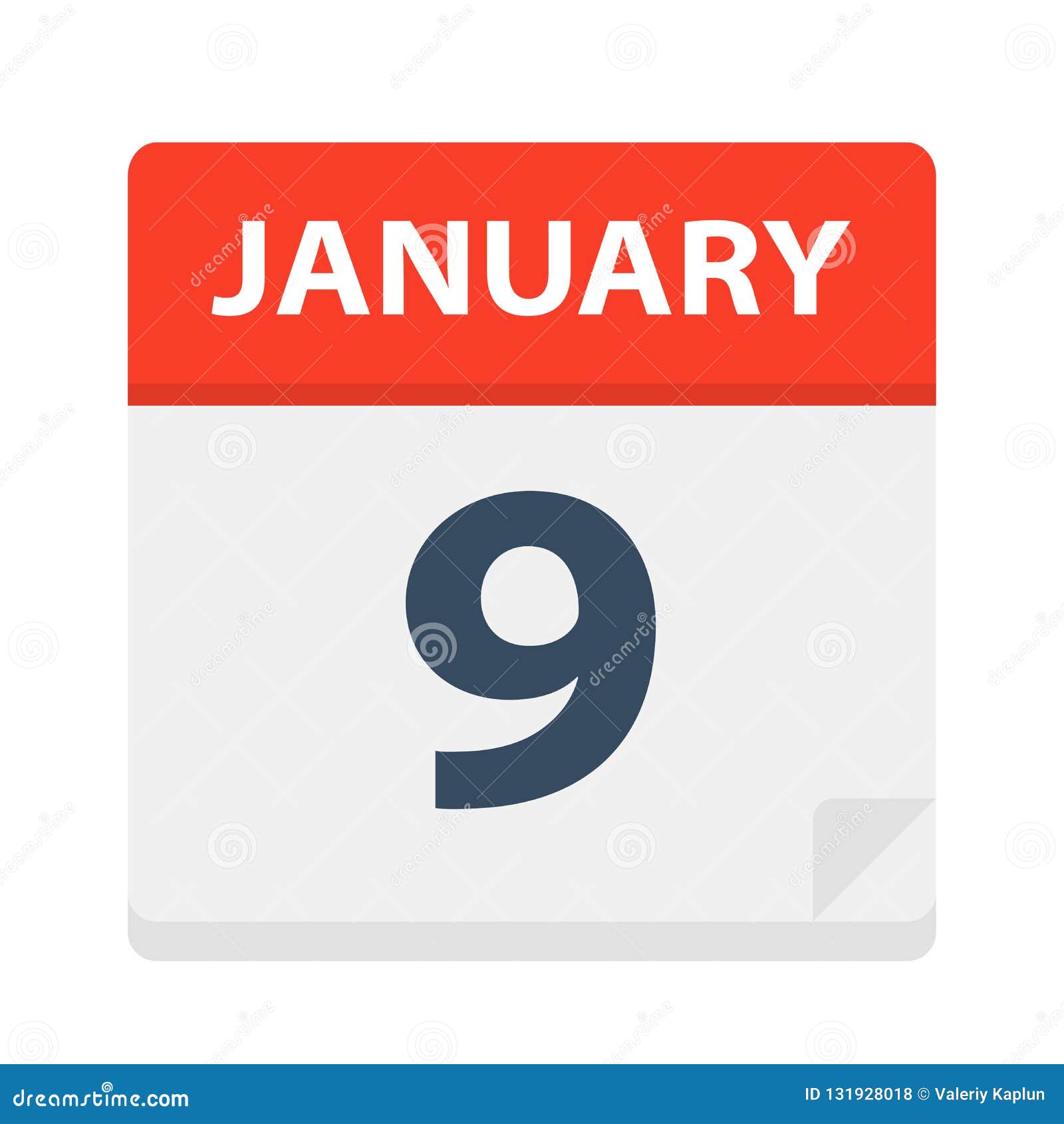January 9 - Calendar Icon stock vector. Illustration of icon - 131928018
