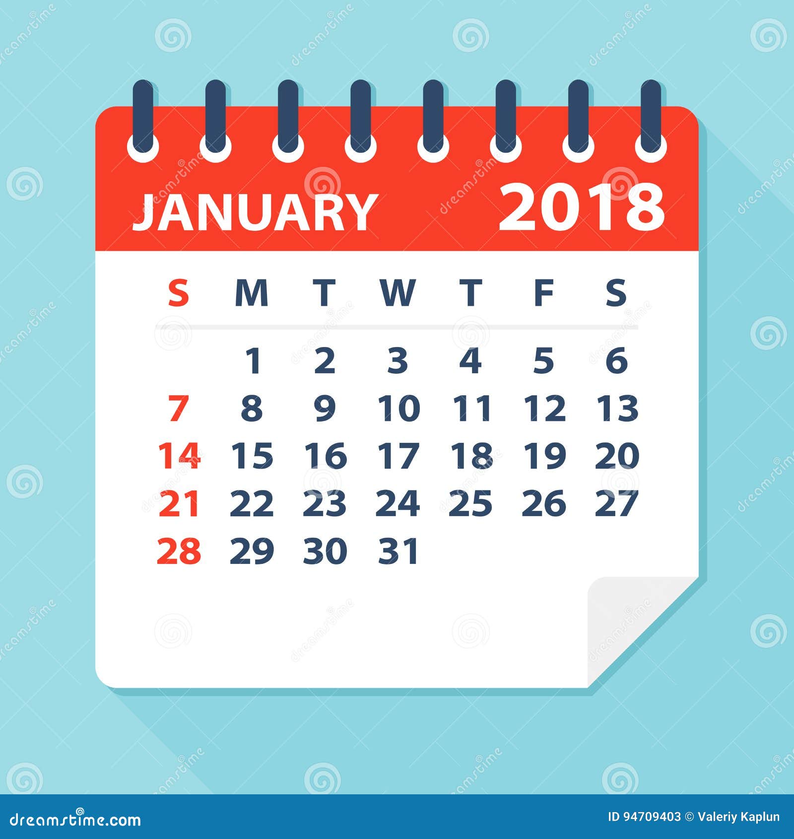 January 2018 Calendar Leaf - Illustration Stock Illustration ...