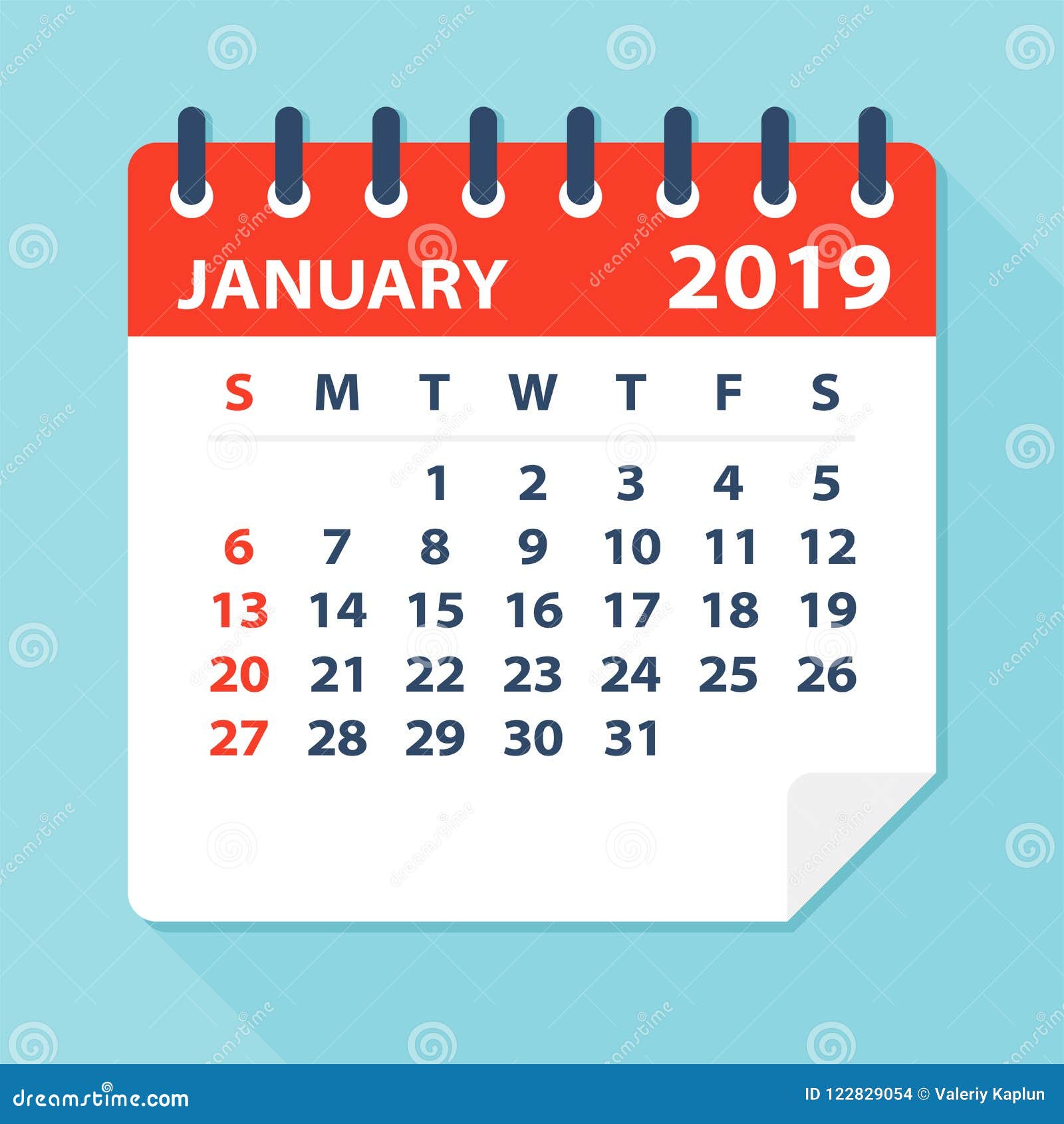 January 2019 Calendar Leaf - Vector Illustration Stock Illustration ...