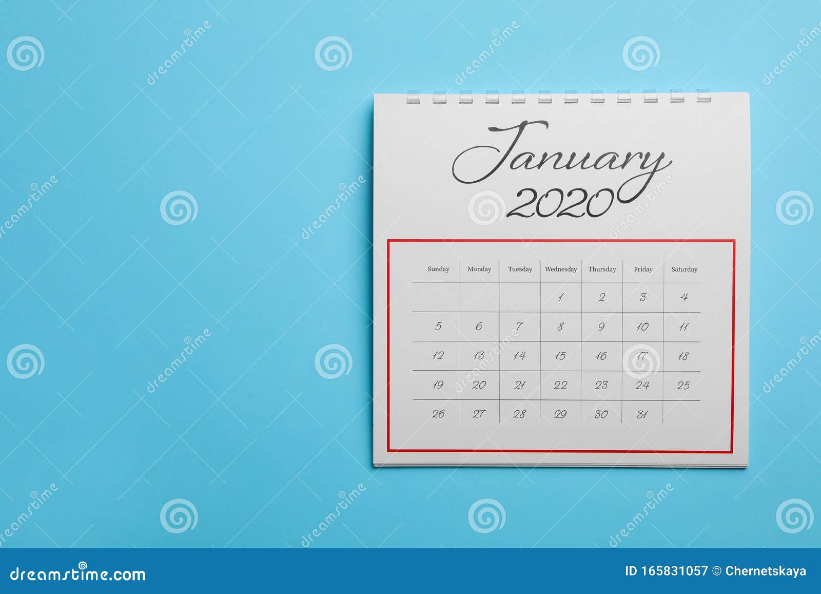 January 2020 Calendar on Light Blue Background. Space for Text Stock ...