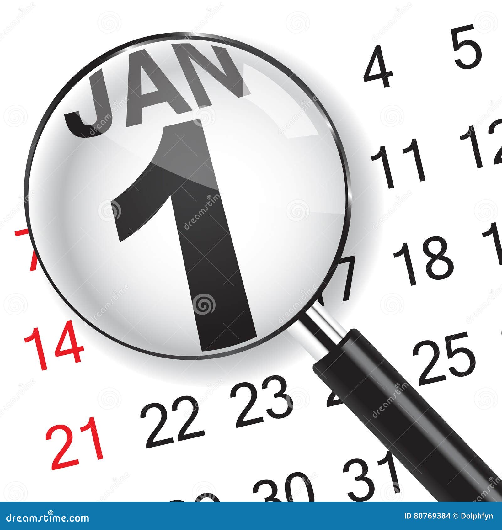 1 January Calendar with Magnifer. Stock Vector - Illustration of ...