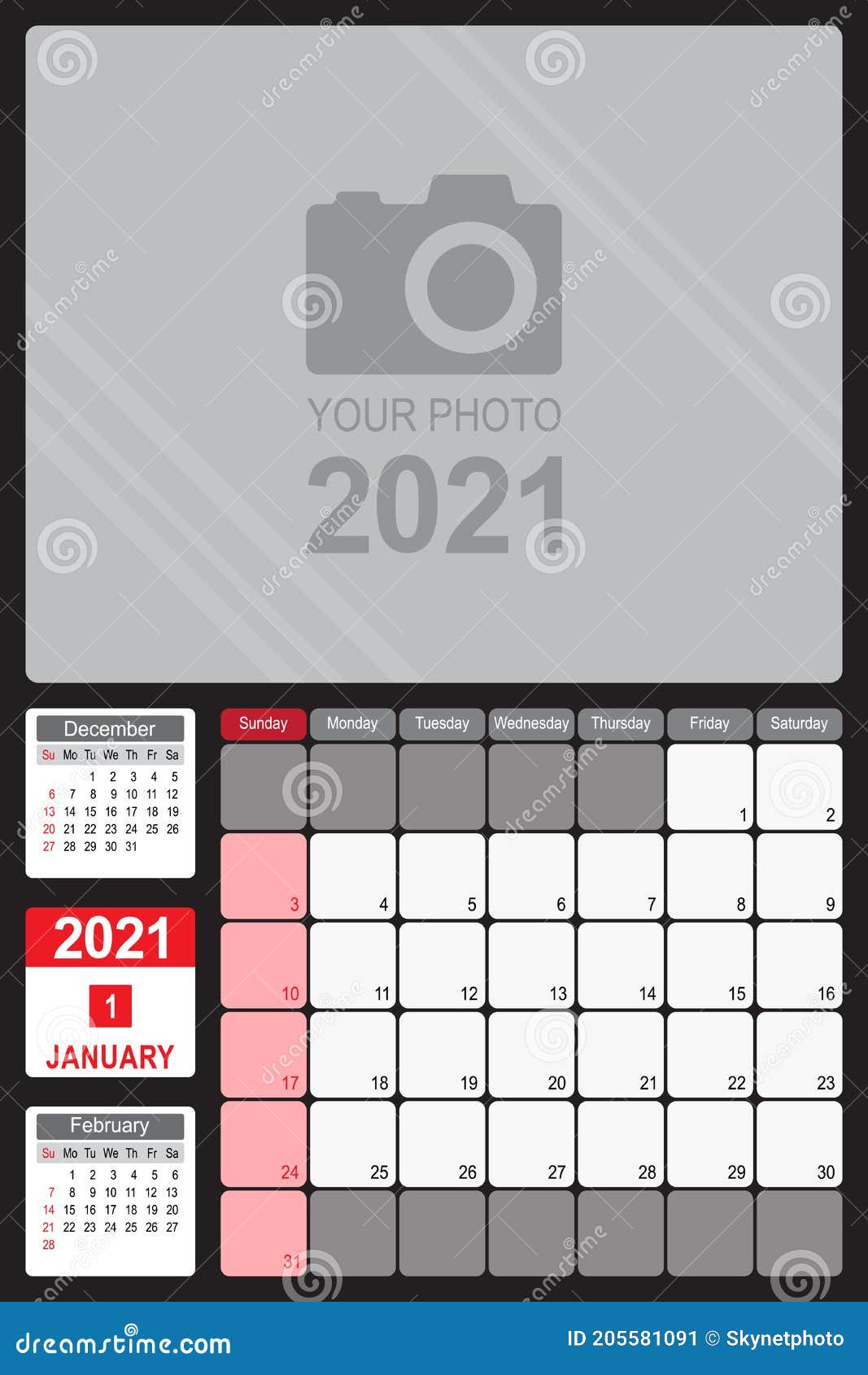 January 2021 Calendar Monthly Planner Design Stock Vector ...