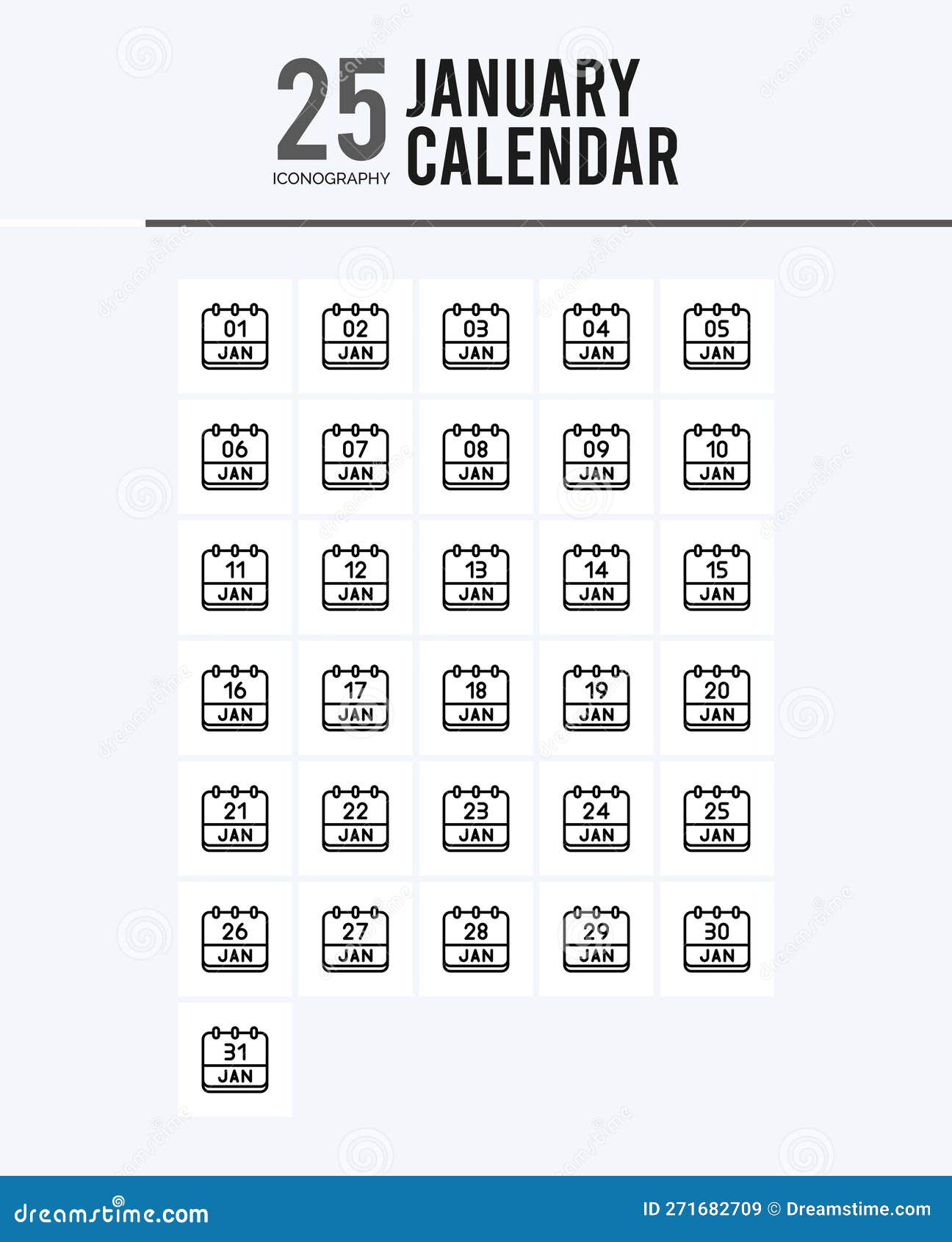 25 January Calendar Outline Icons Pack Vector Illustration Stock Vector ...