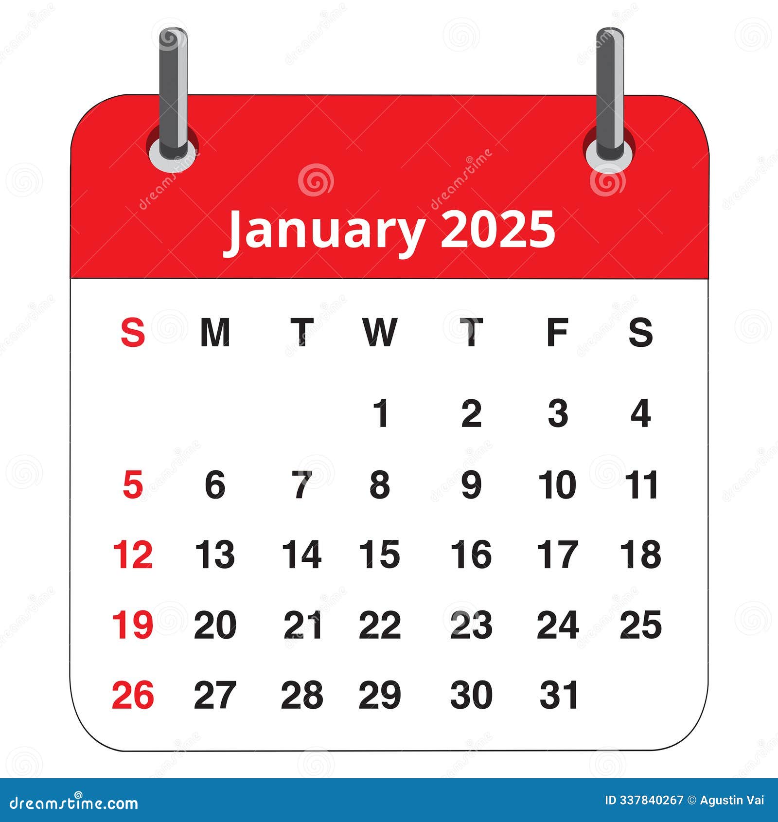 January 2025 Calendar Page Isolated on a White Background Stock Vector ...