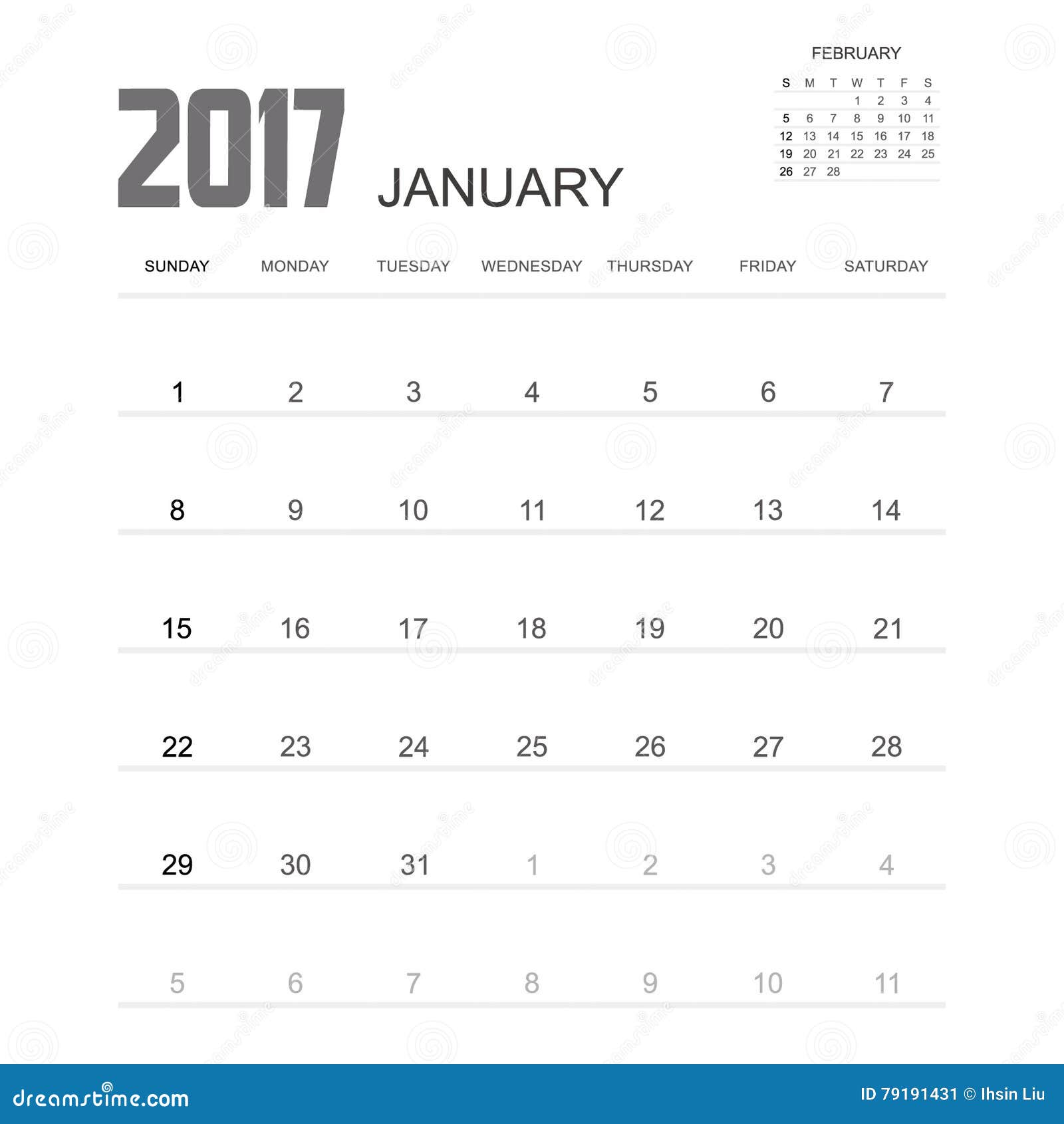 2017 JANUARY Calendar Planner Design. Stock Illustration - Illustration ...