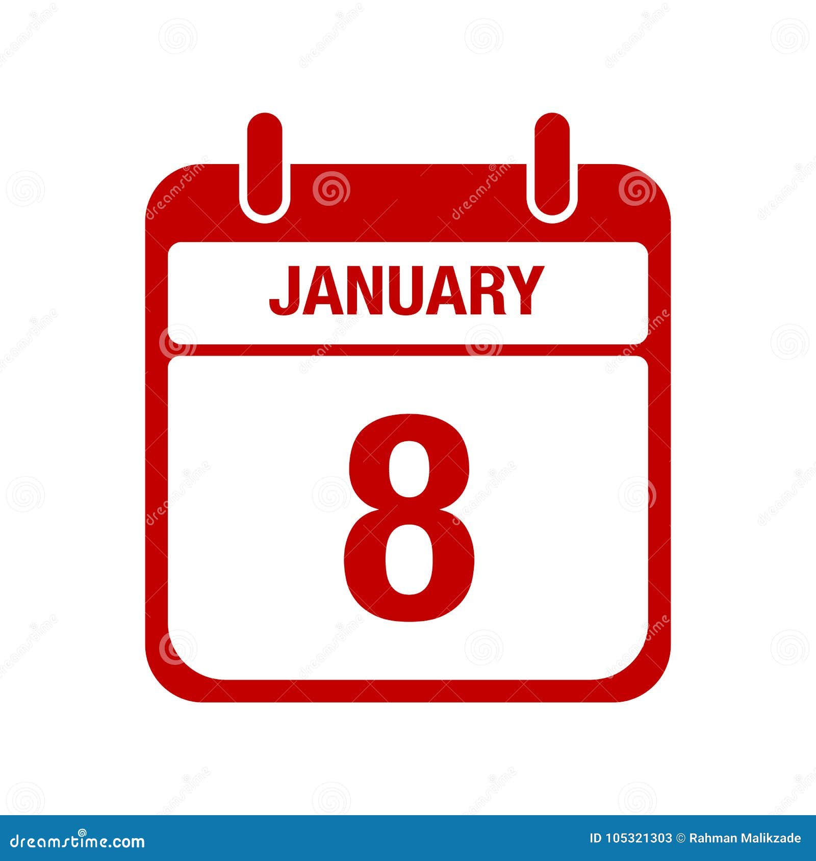 8 January Calendar Red Icon Stock Vector - Illustration of icon, long ...
