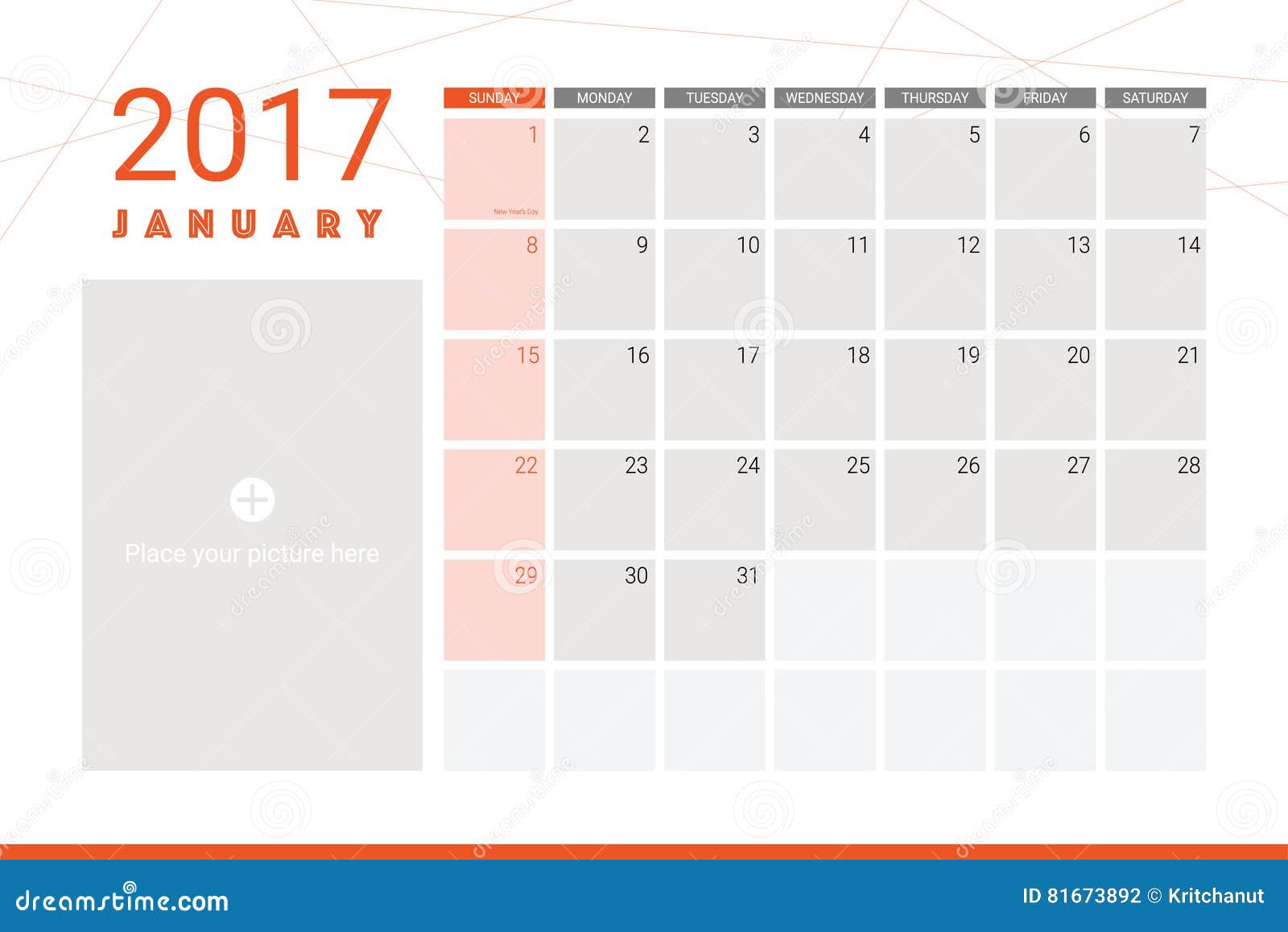 January 2017 calendar stock vector. Illustration of desk - 81673892