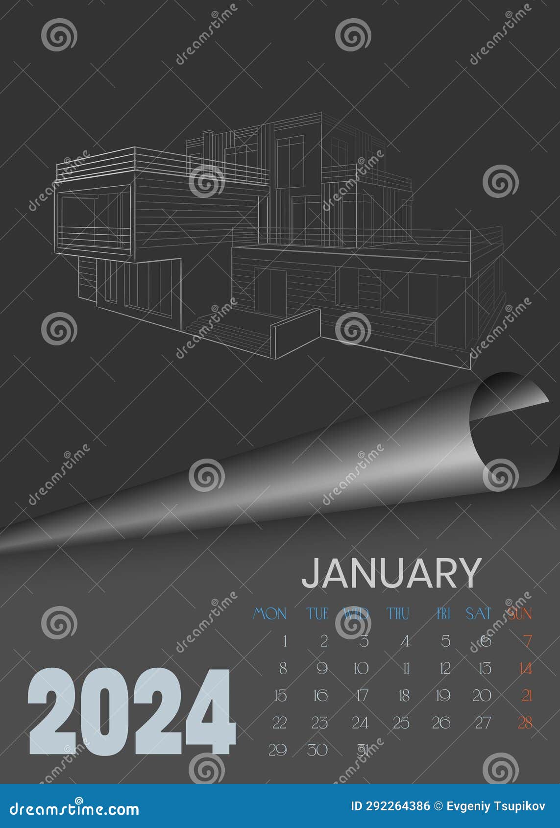 1 January. Calendar for 2024 Stock Illustration - Illustration of ...