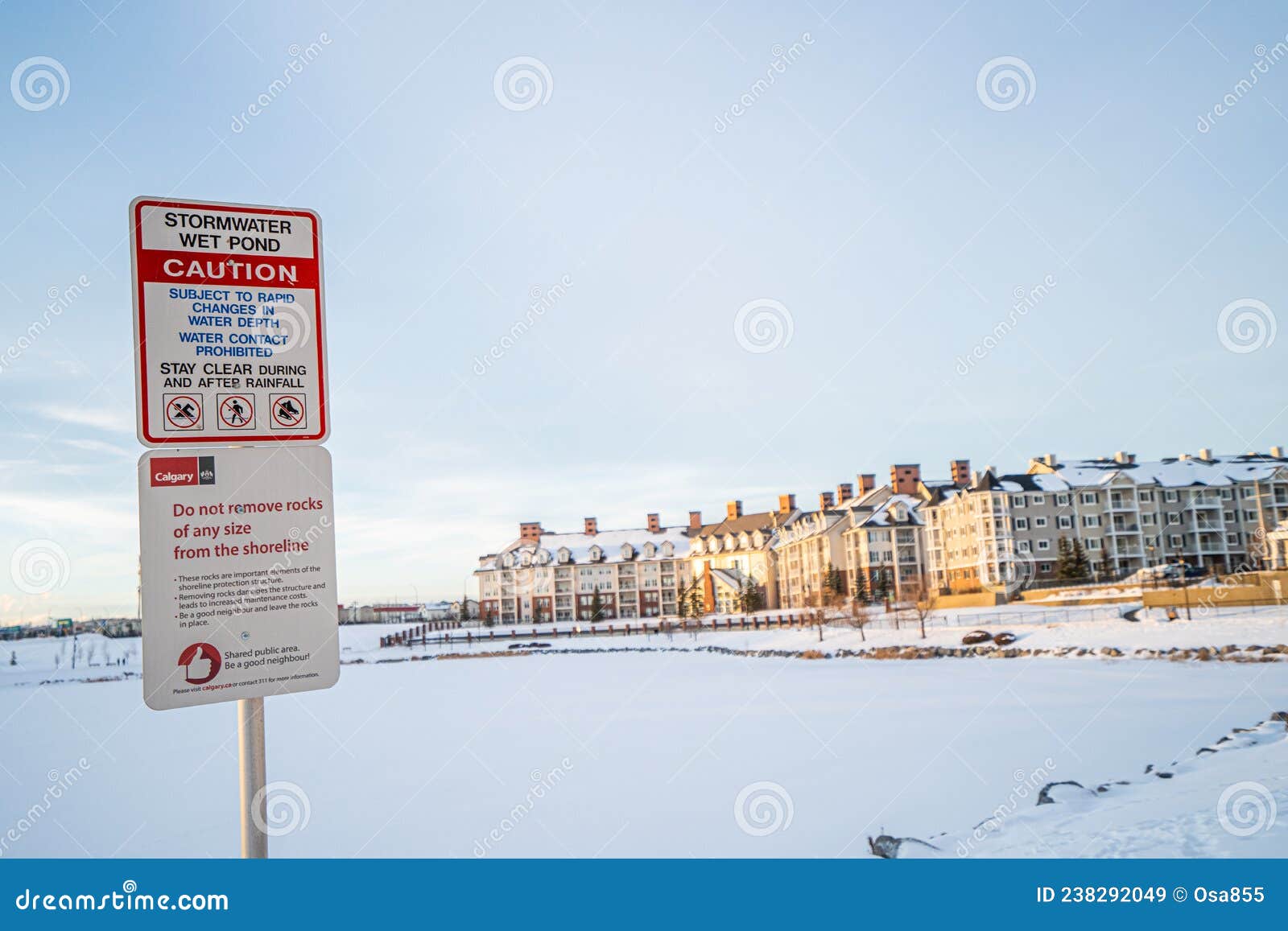 January 1 2021 - Calgary Alberta Canada - Stormwater Wet Pond Caution ...