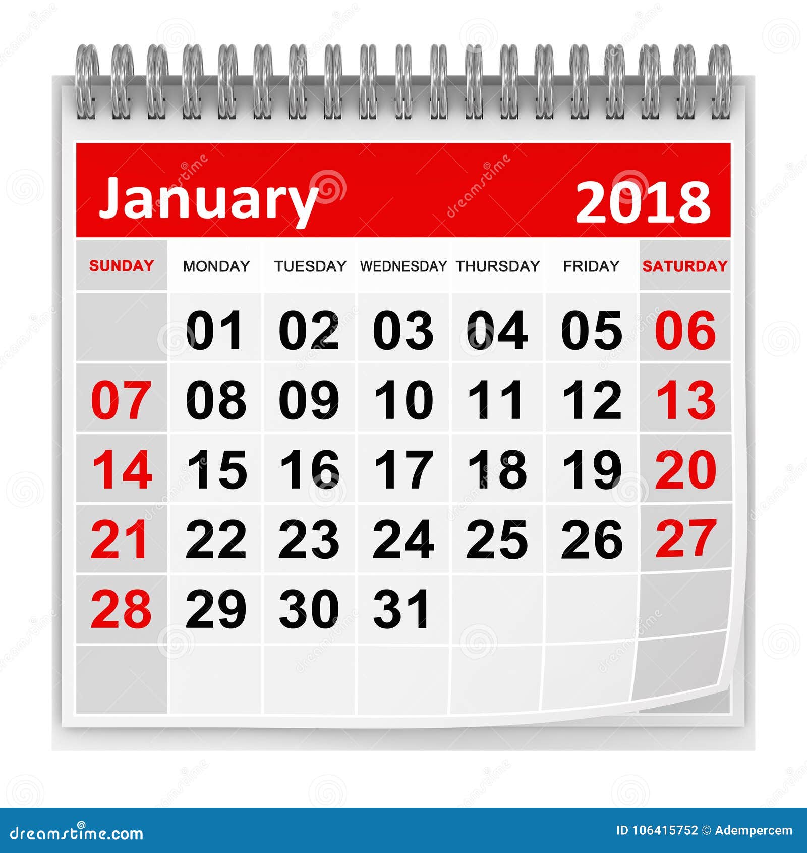 January 2018 - Calendar stock illustration. Illustration of binder ...