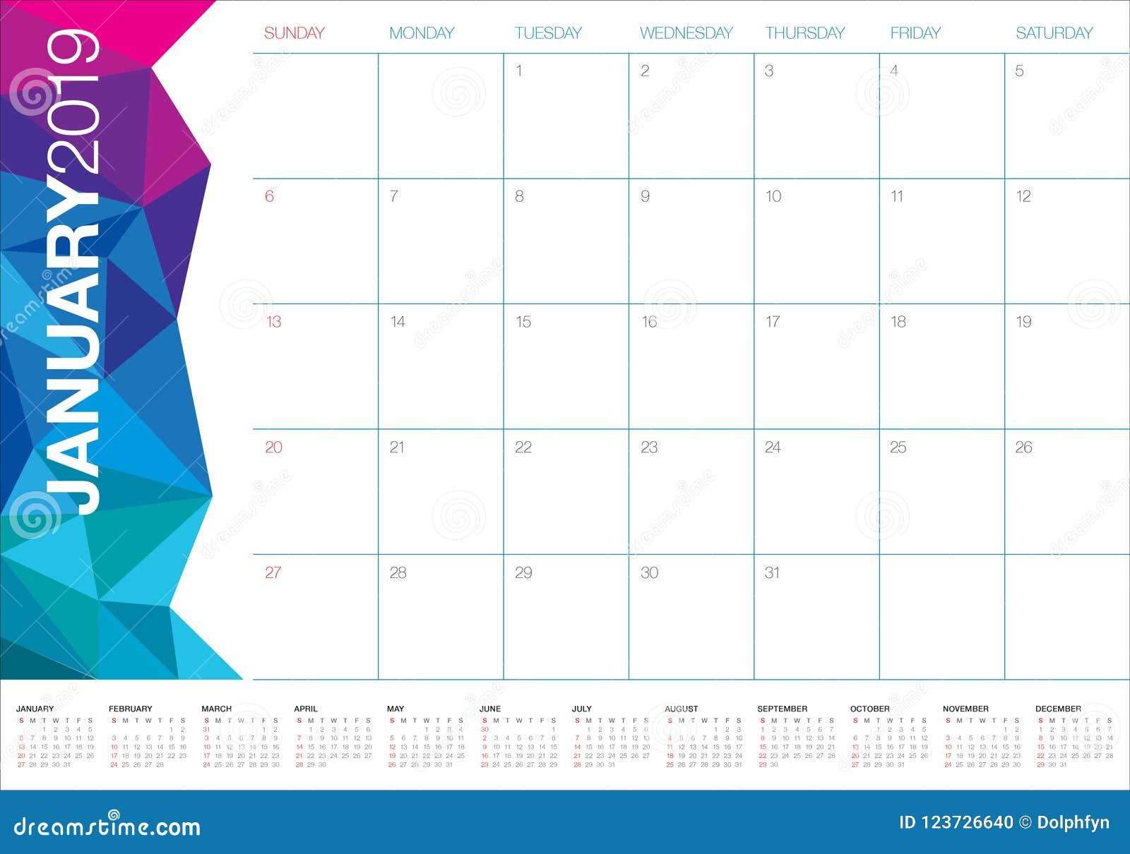 January 2019 Desk Calendar Vector Illustration Stock Vector ...