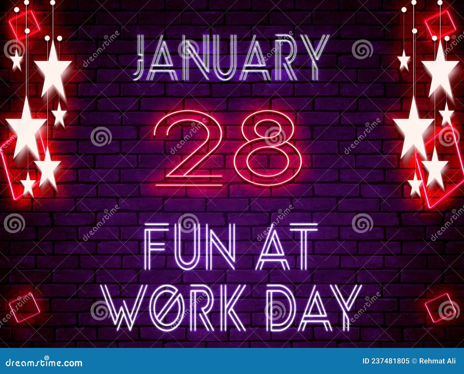 28 January, Fun at Work Day, Neon Text Effect on Bricks Background ...