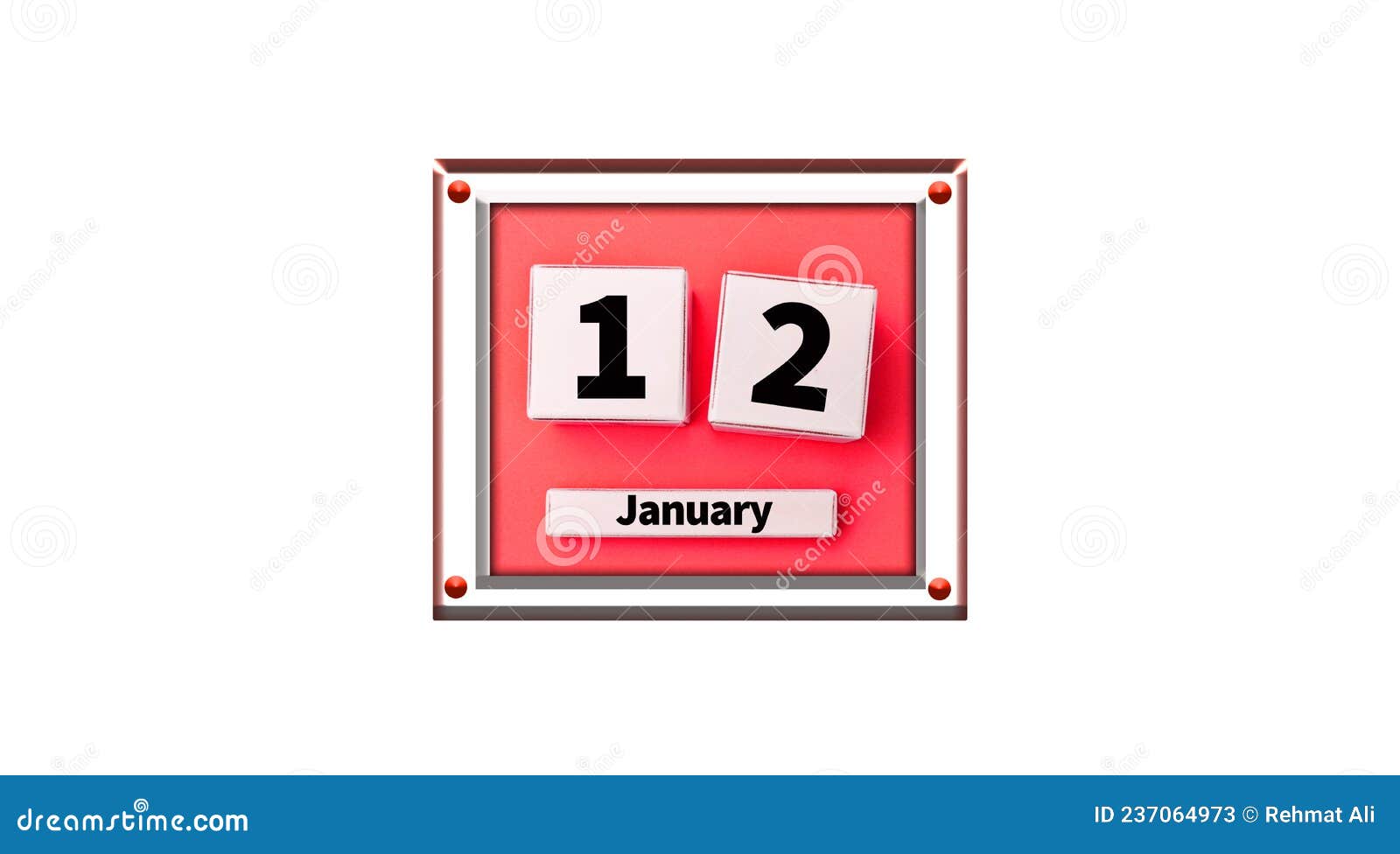 12 January, Image of January, Calendar on White Background with Empty ...