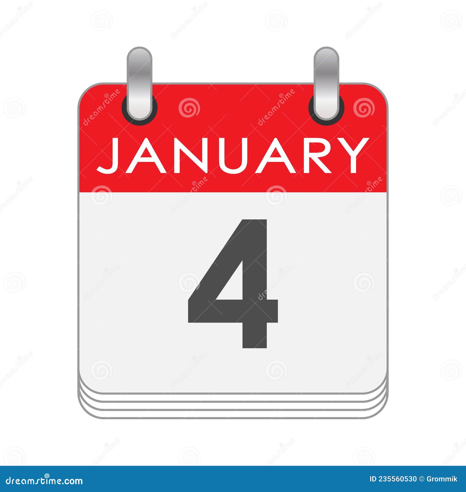 January 4. a Leaf of the Flip Calendar with the Date of January 4 Stock ...