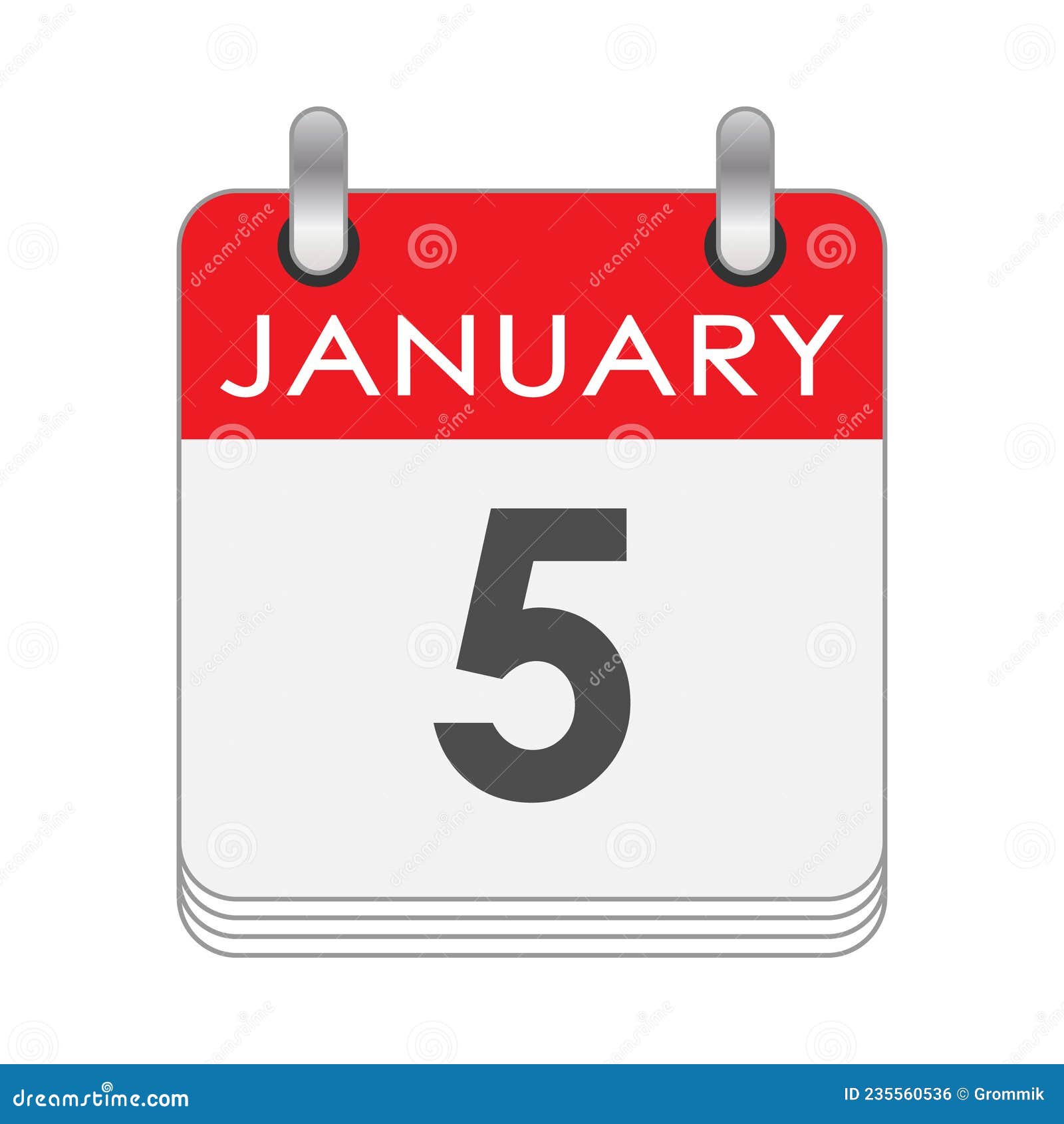 January 5. a Leaf of the Flip Calendar with the Date of January 5 Stock ...