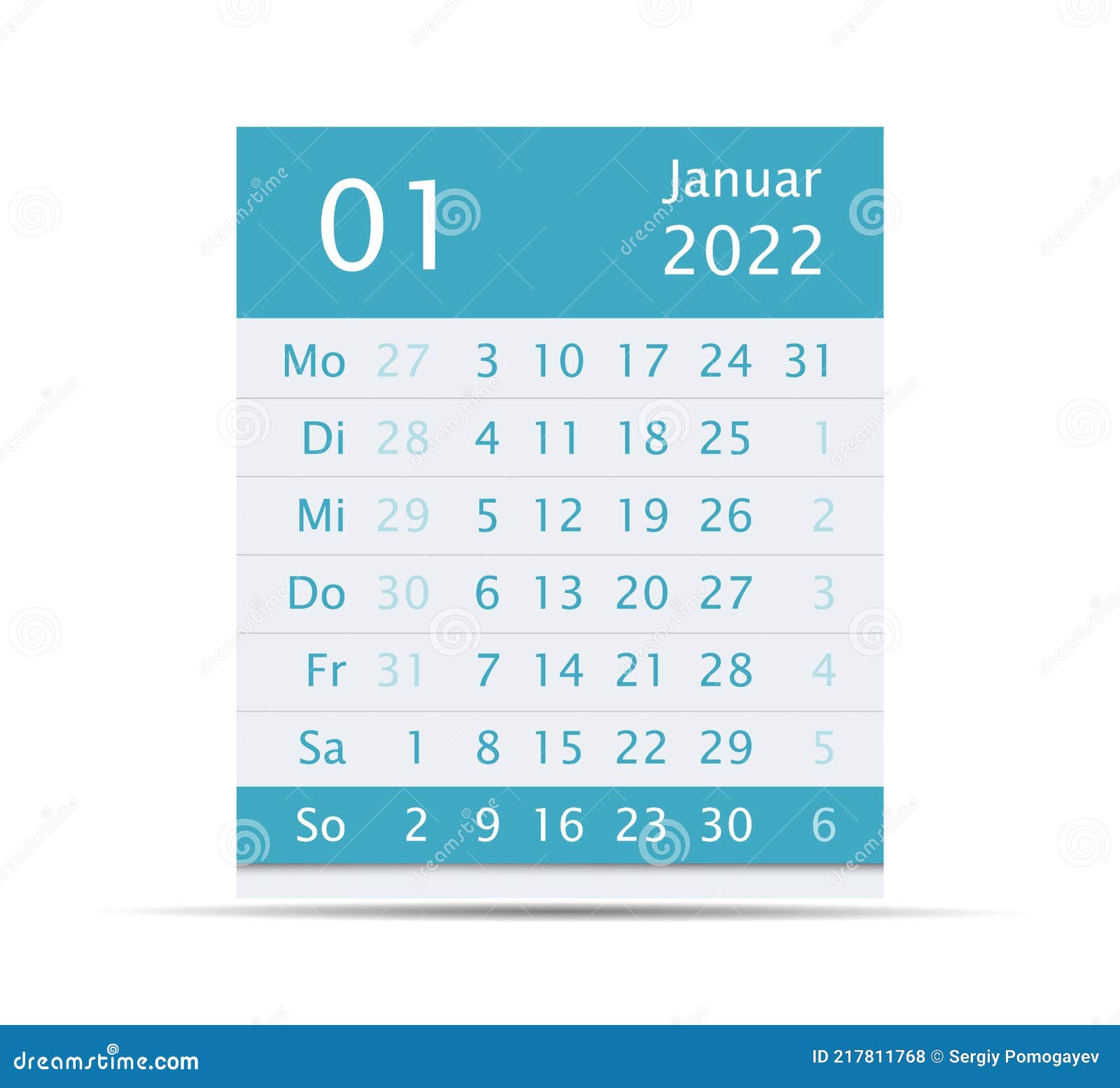 2022 January Month Calendar. Germany Version Stock Vector ...