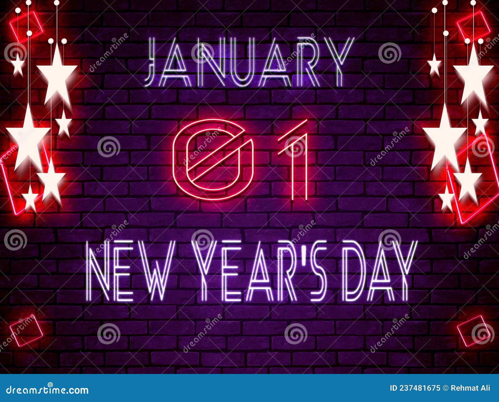 01 January, New Year S Day, Neon Text Effect on Bricks Background Stock ...