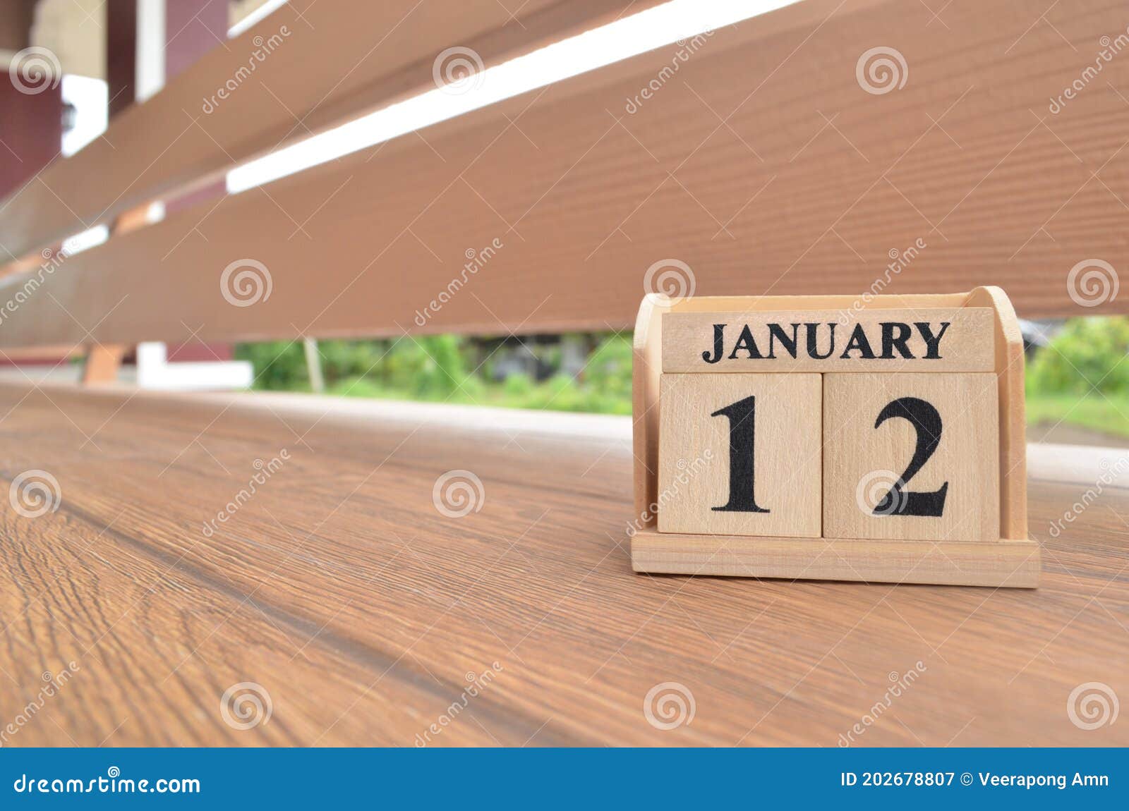 January 12, Number Cube with Wooden Balcony Background. Stock Image ...