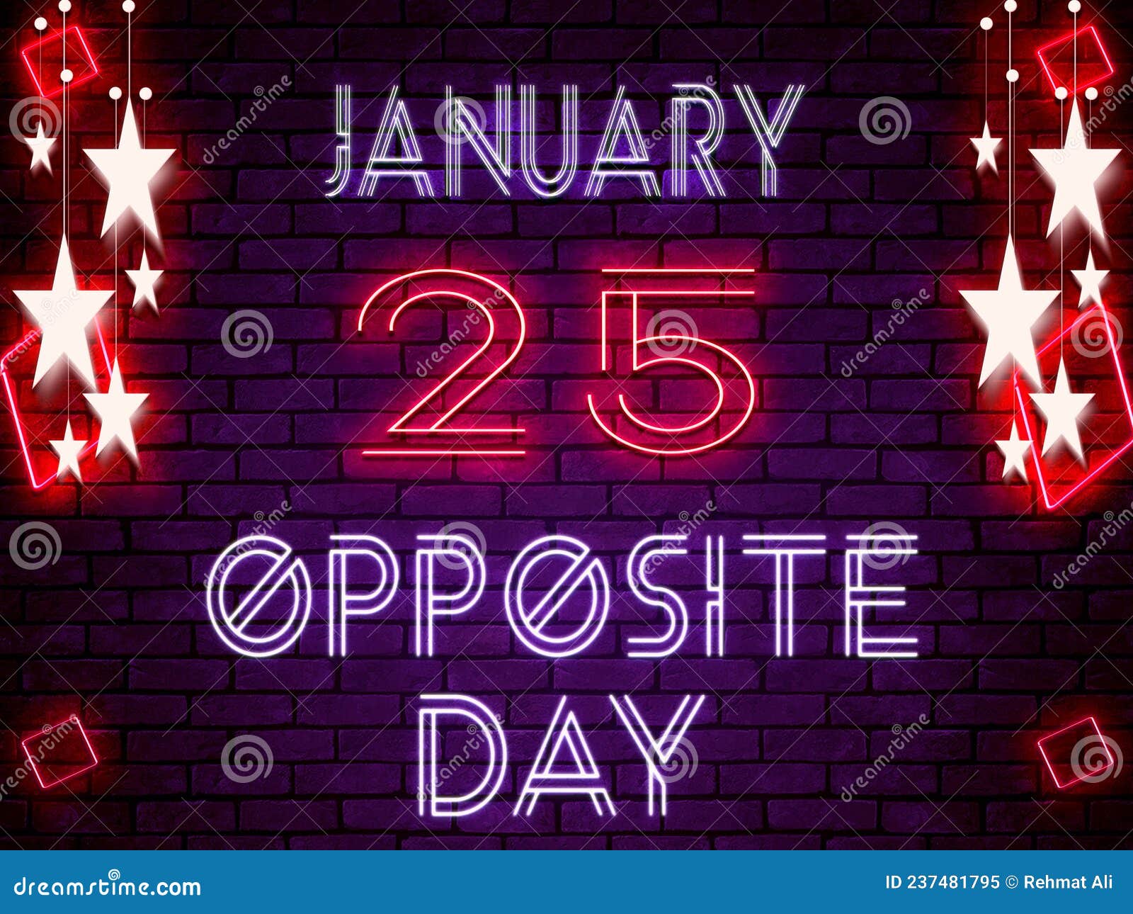 25 January, Opposite Day, Neon Text Effect on Bricks Background Stock ...