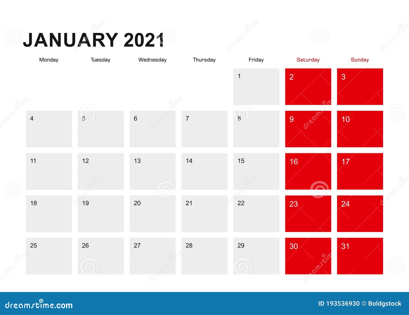 2021 January Planner Calendar Design. Week Starts from Monday Stock ...