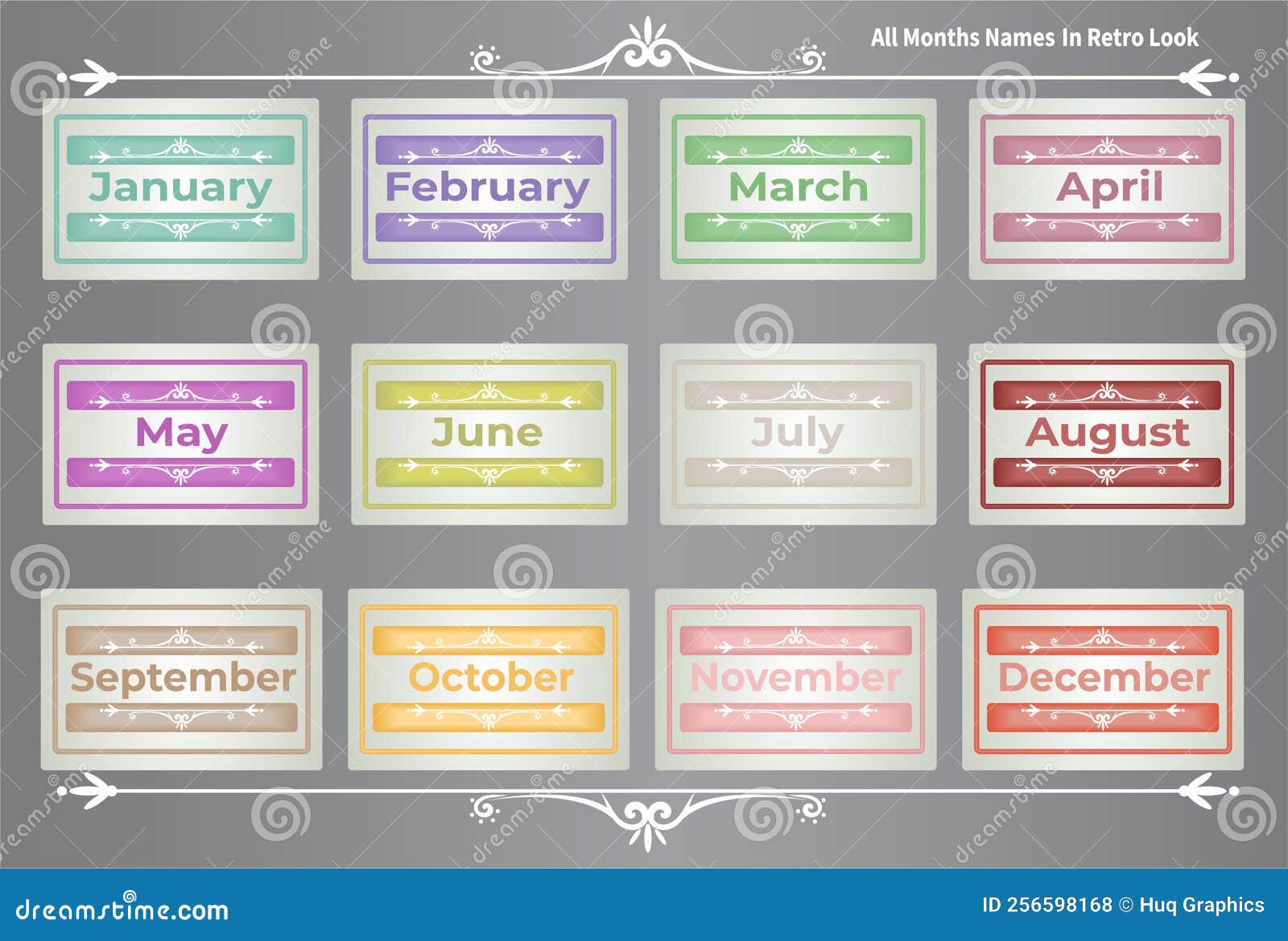 Months Names Line Cursive Calligraphy Set Calendar Continuous ...
