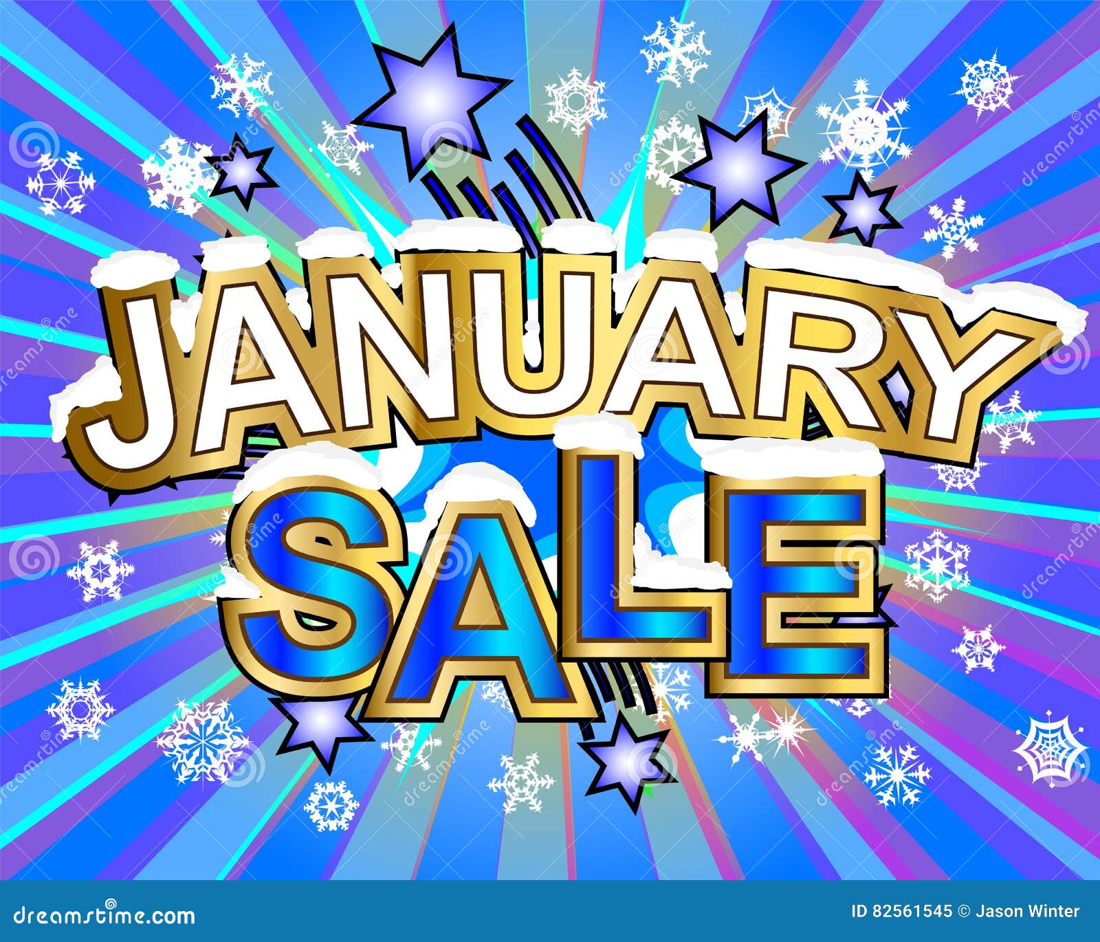 January Sale stock vector. Illustration of stars, word - 82561545