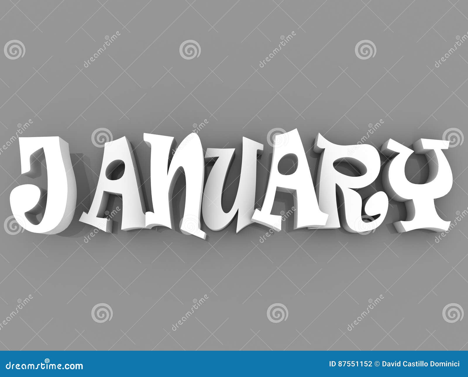 January Sign with Colour Black and White. 3d Paper Illustration. Stock ...