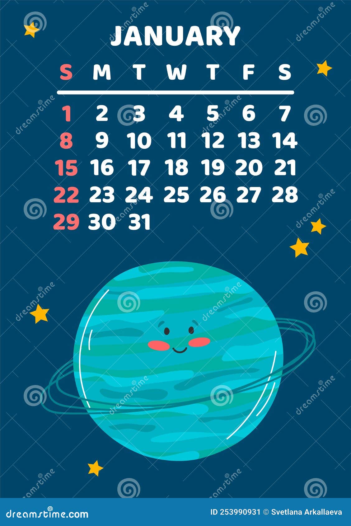 January. Space Calendar Planner 2023. Weekly Scheduling, Planets, Space ...