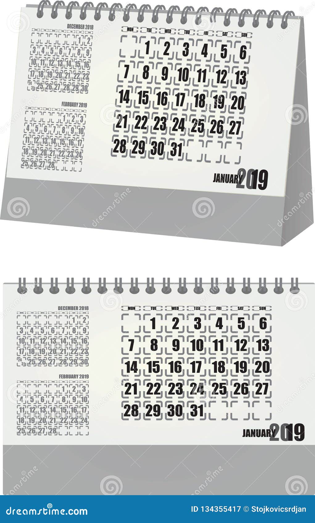 January 2019. Table Calendar Stock Vector - Illustration of date ...