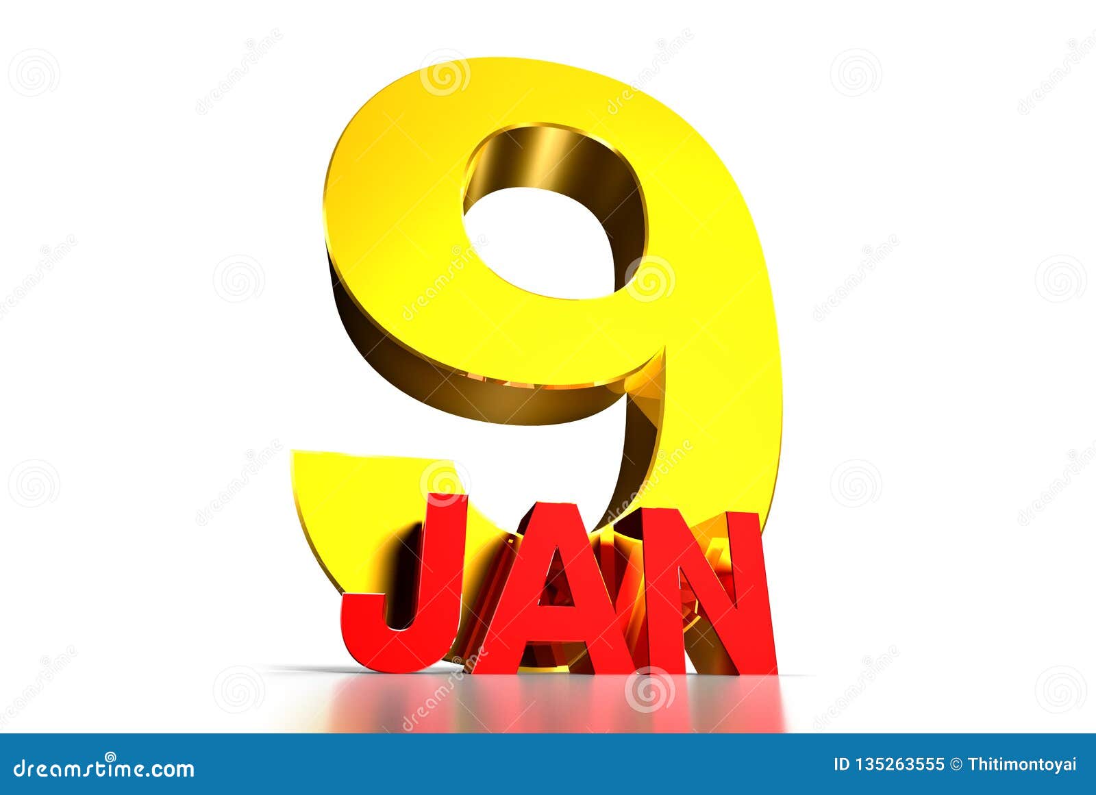 January 9 Three Dimensions White Background. Stock Illustration ...