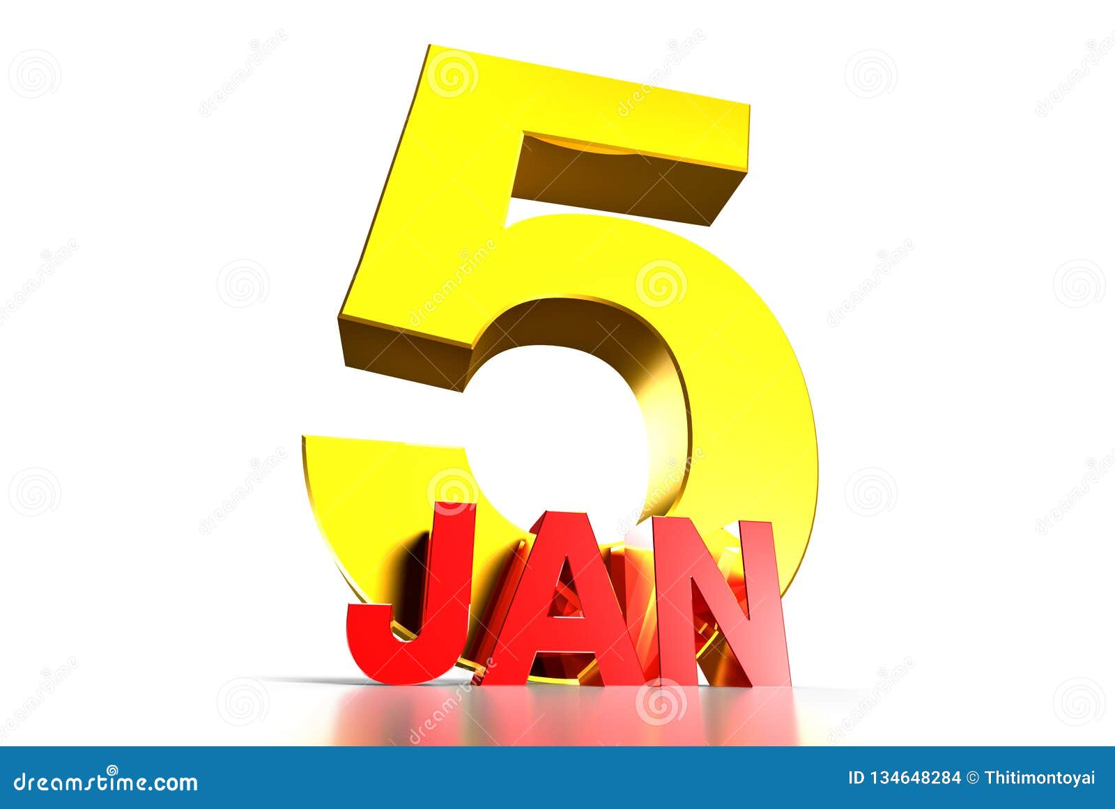 January 5 Three Dimensions White Background. Stock Illustration ...