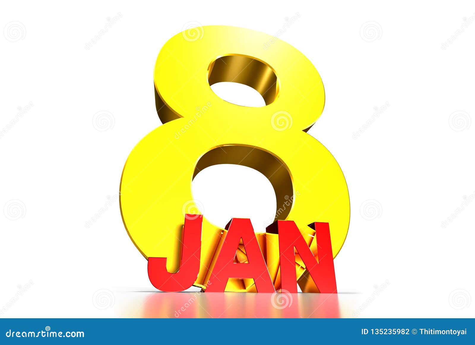 January 8 Three Dimensions White Background. Stock Illustration ...