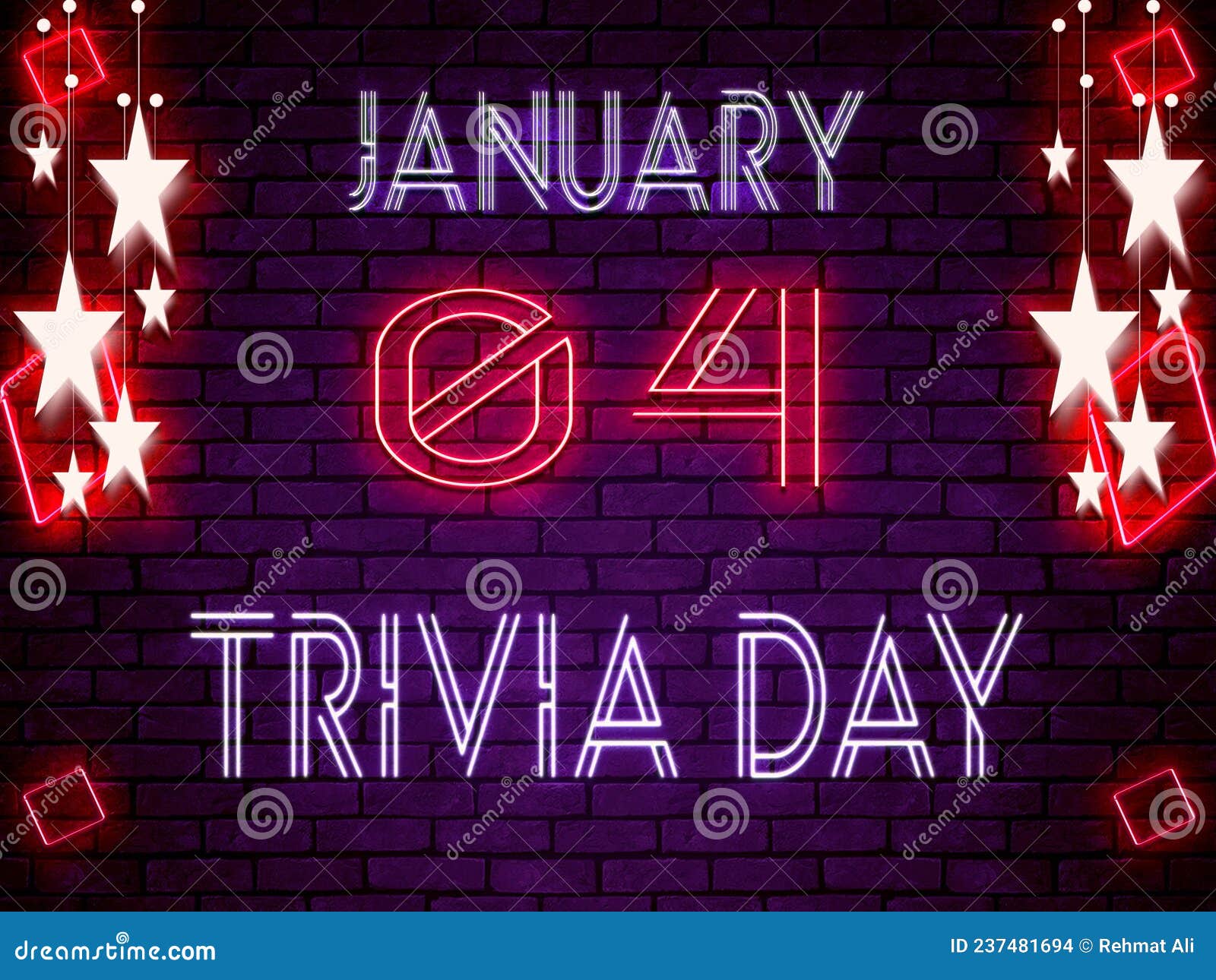 04 January, Trivia Day, Neon Text Effect on Bricks Background Stock ...