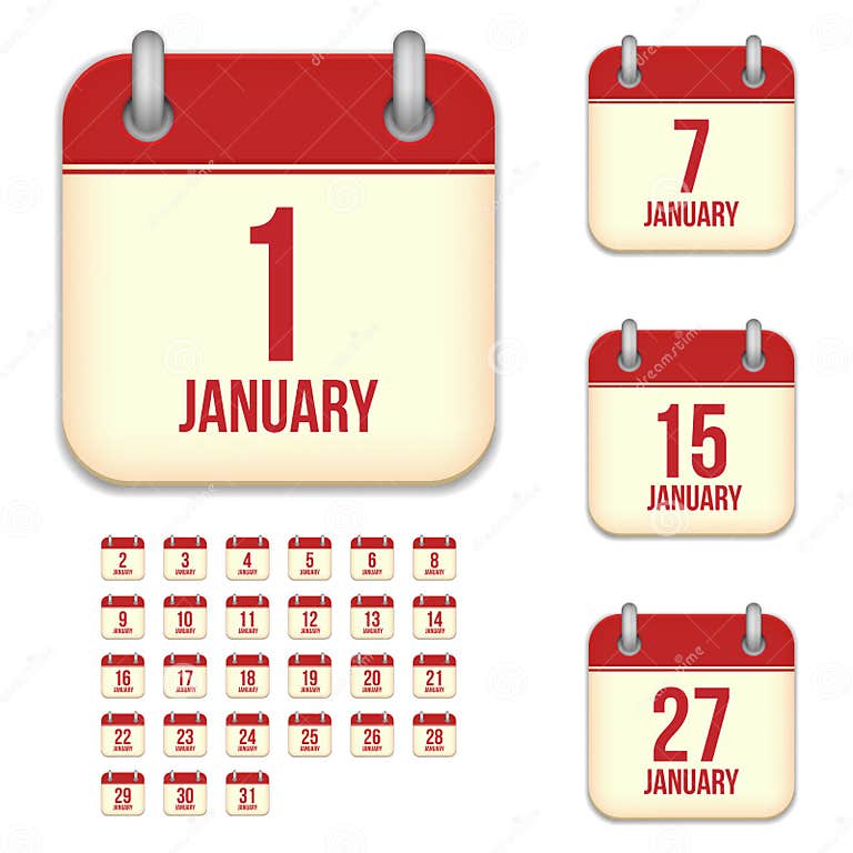 January Vector Calendar Icons Stock Vector - Illustration of square ...